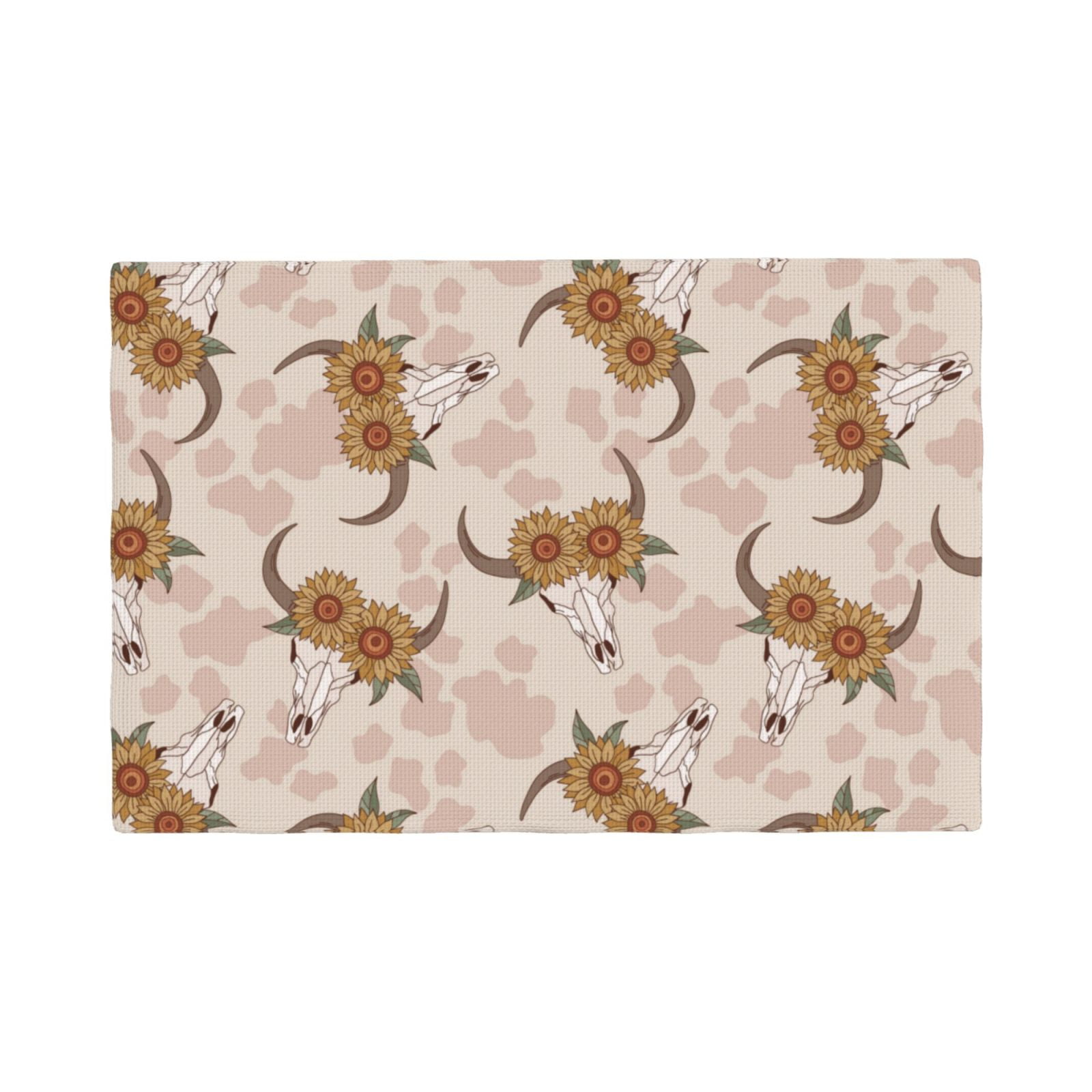 Placemats Set of 4, Howdy western cow bull scull sunflower Place mats ...