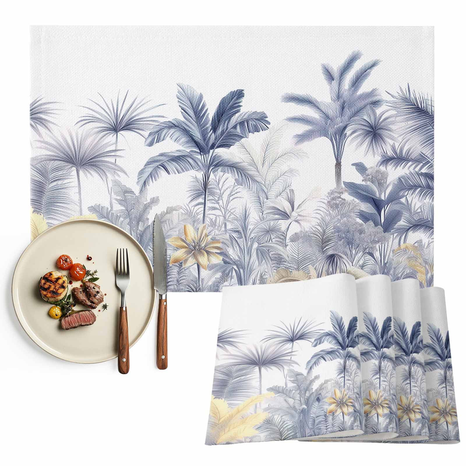 Placemats Set of 4, Monstera Palm Tree Place Mats Tropical Plants ...
