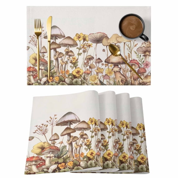 Placemats Set of 4 Mushroom Floral Non-Slip Place Mat Nature Plant ...