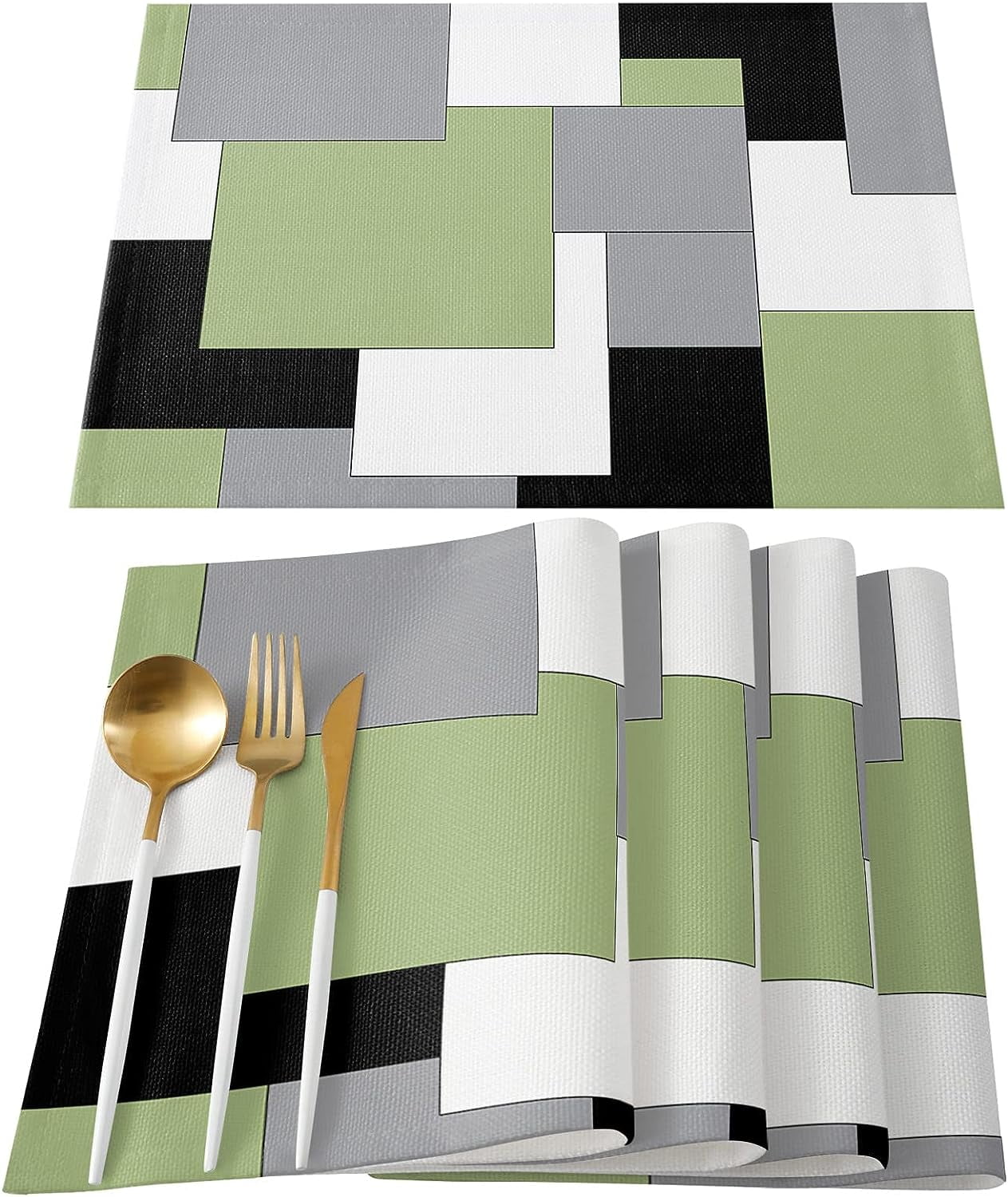 Placemats Set of 4,Non Slip Washable Farmhouse Table Mats Set, Black ...