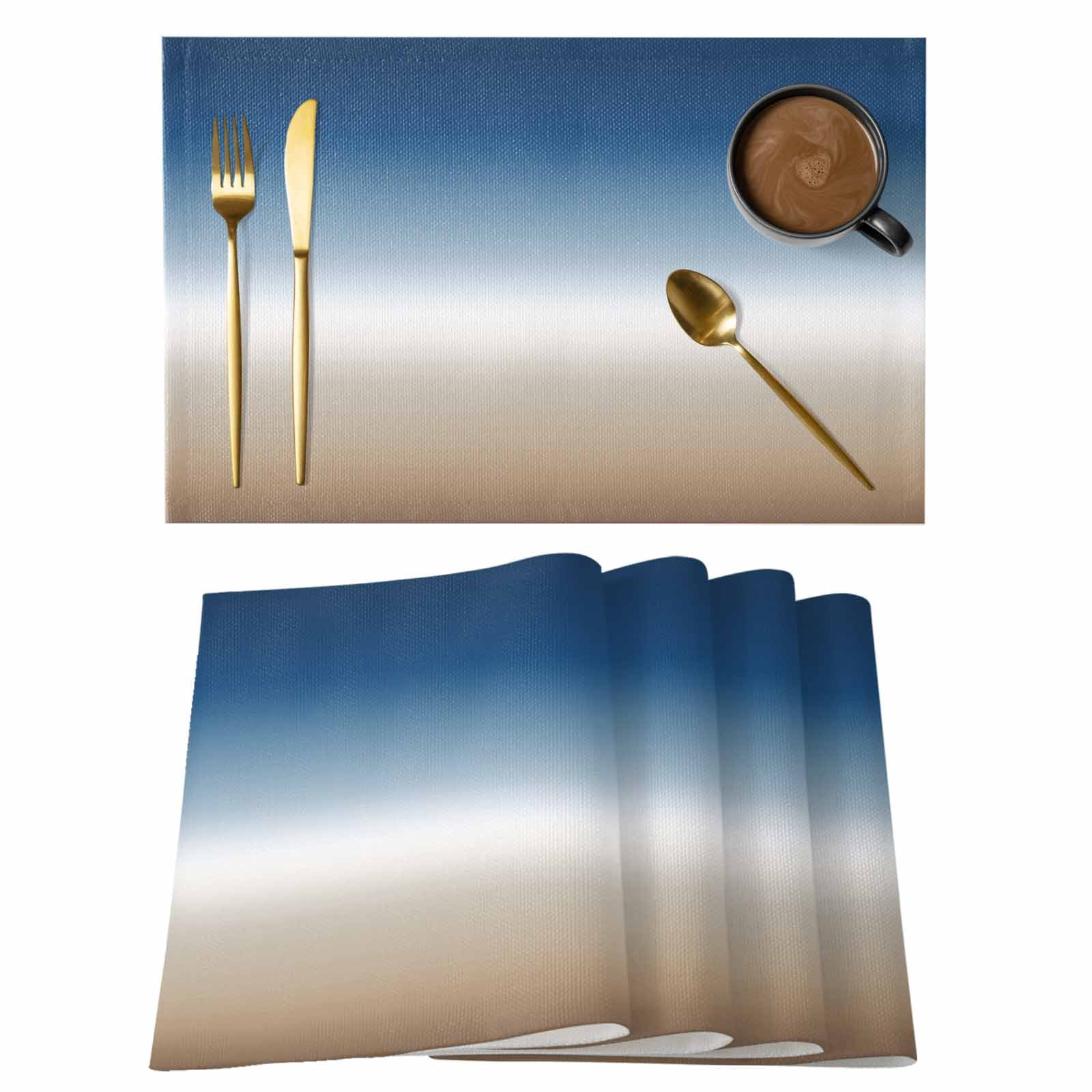 Placemats Set of 4 Ombre Dark Blue Khaki Non-Slip Place Mat Gradual ...