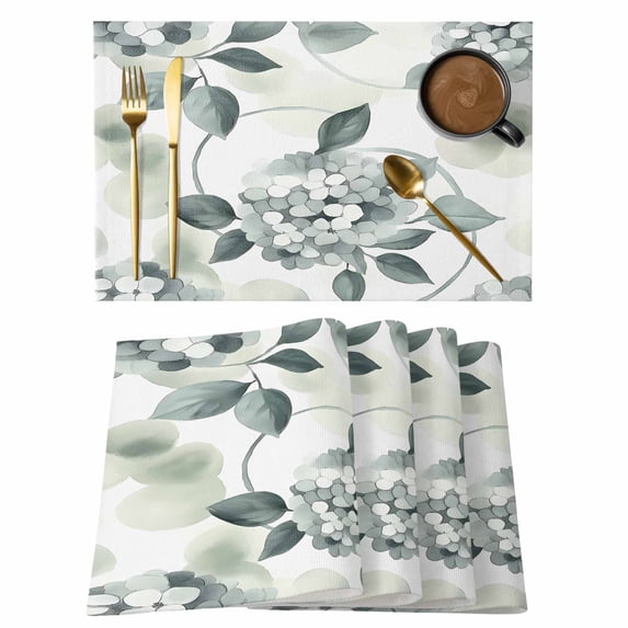 Placemats Set of 4 Ombre Green Flowers Non-Slip Place Mat Floral Leaves ...