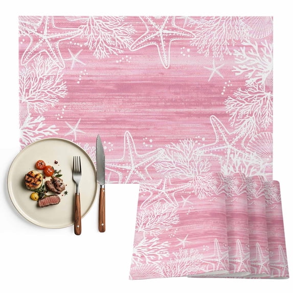 Placemats Set of 4, Pink Coral Starfish Place Mats Summer Ocean Beach ...