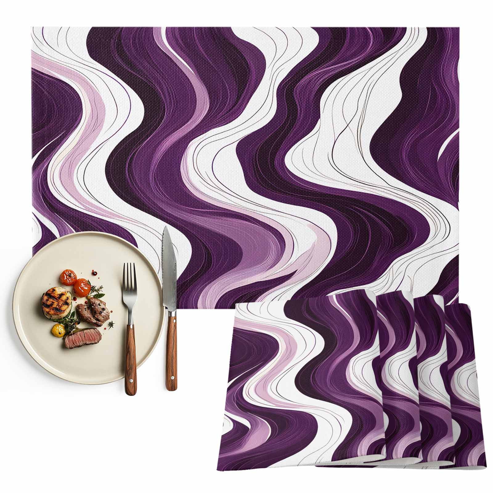 Placemats Set of 4, Purple Lines Place Mats Abstract Art Liquid ...