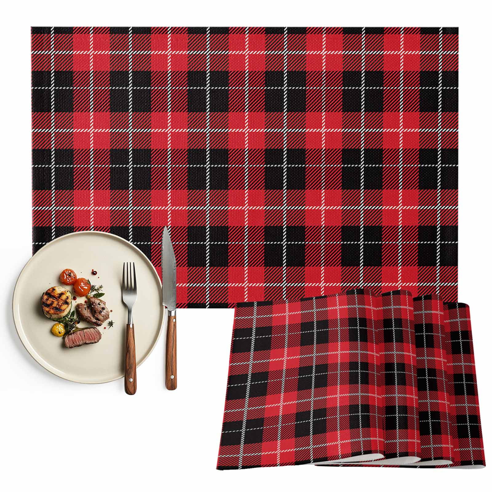 Placemats Set of 4, Red Black Check Plaid Place Mats Buffalo Plaid ...
