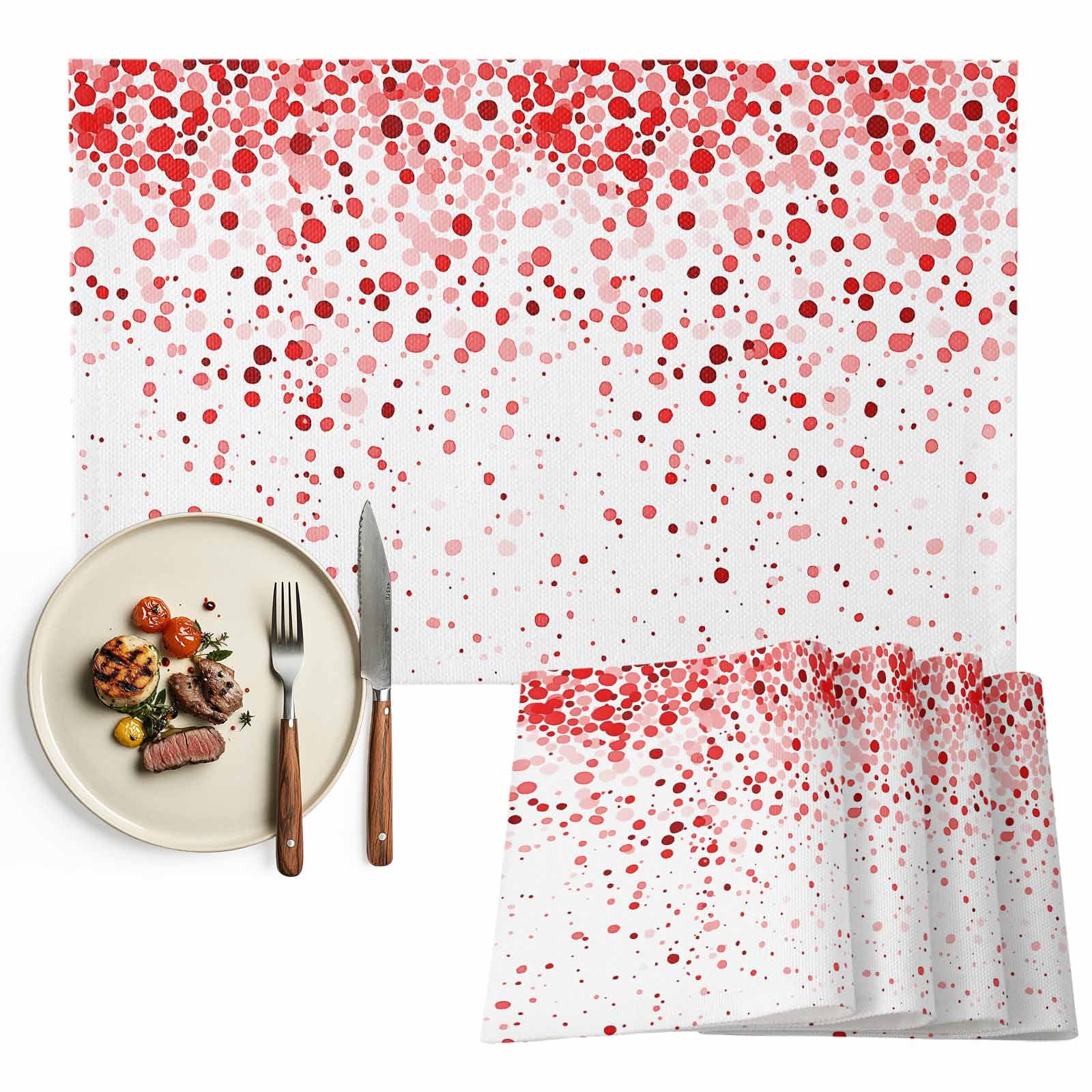 Placemats Set of 4, Red Polka Dot Place Mats Abstract Art Tablemats ...