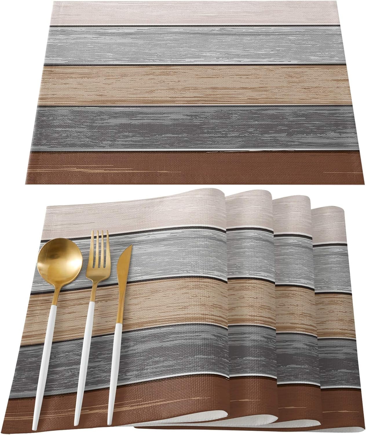 Placemats Set of 4, Retro Rustic Barn Wood Texture Polyester Stain ...