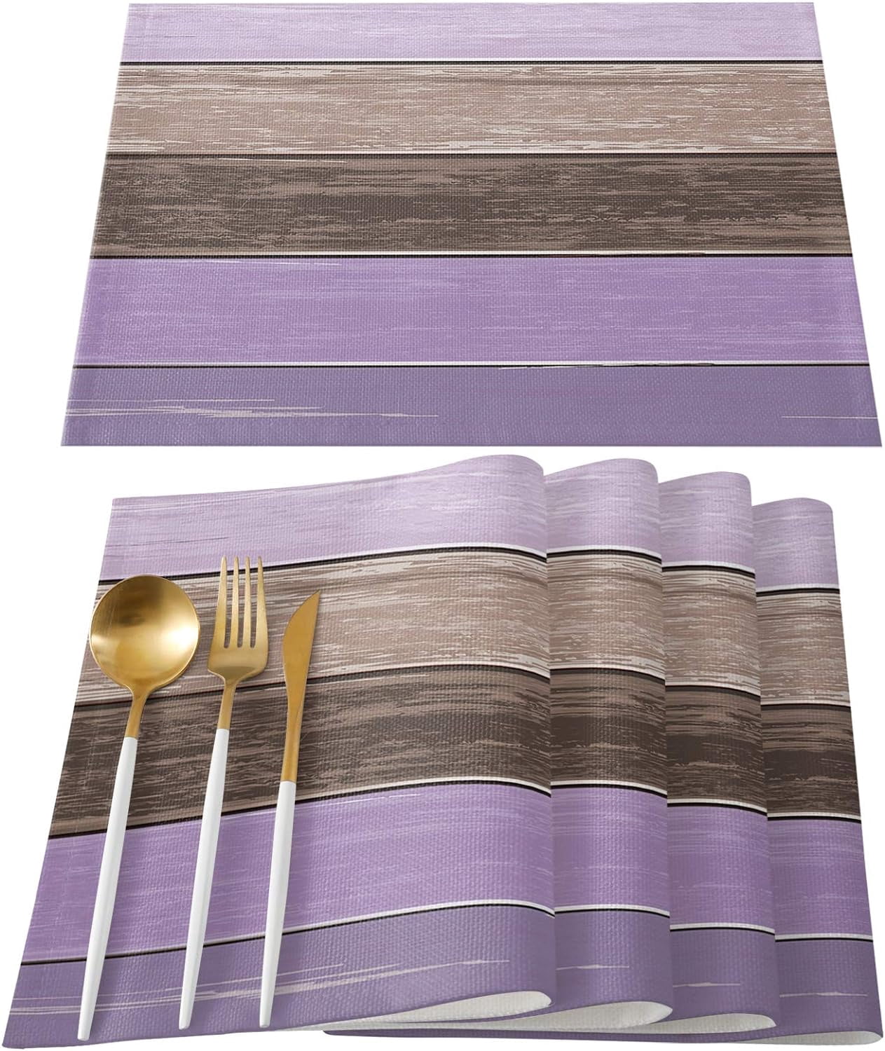 Placemats Set of 4, Retro Rustic Barn Wood Texture Polyester Stain ...