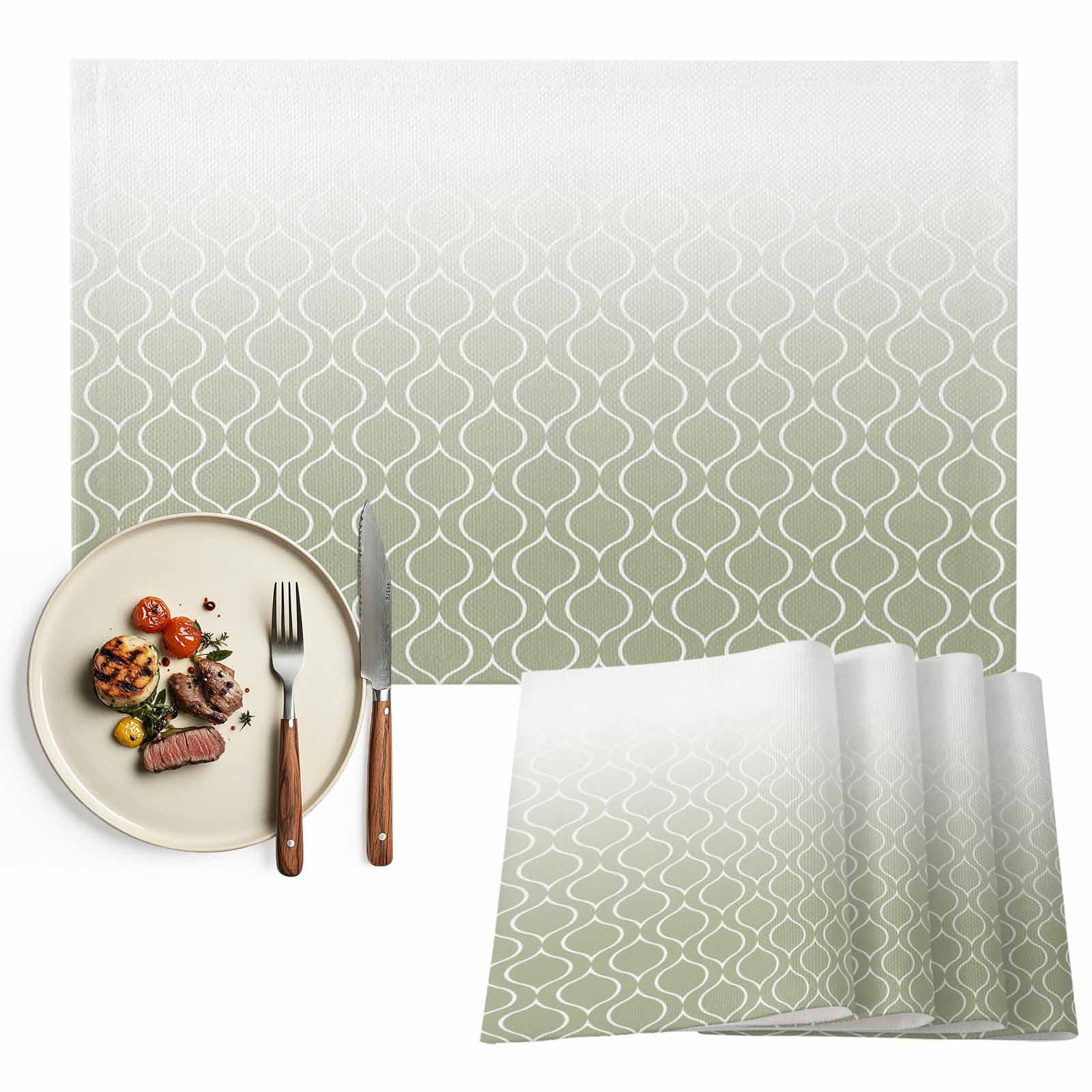 Placemats Set of 4, Sage Green Morocco Place Mats Ombre Geometric Lines ...