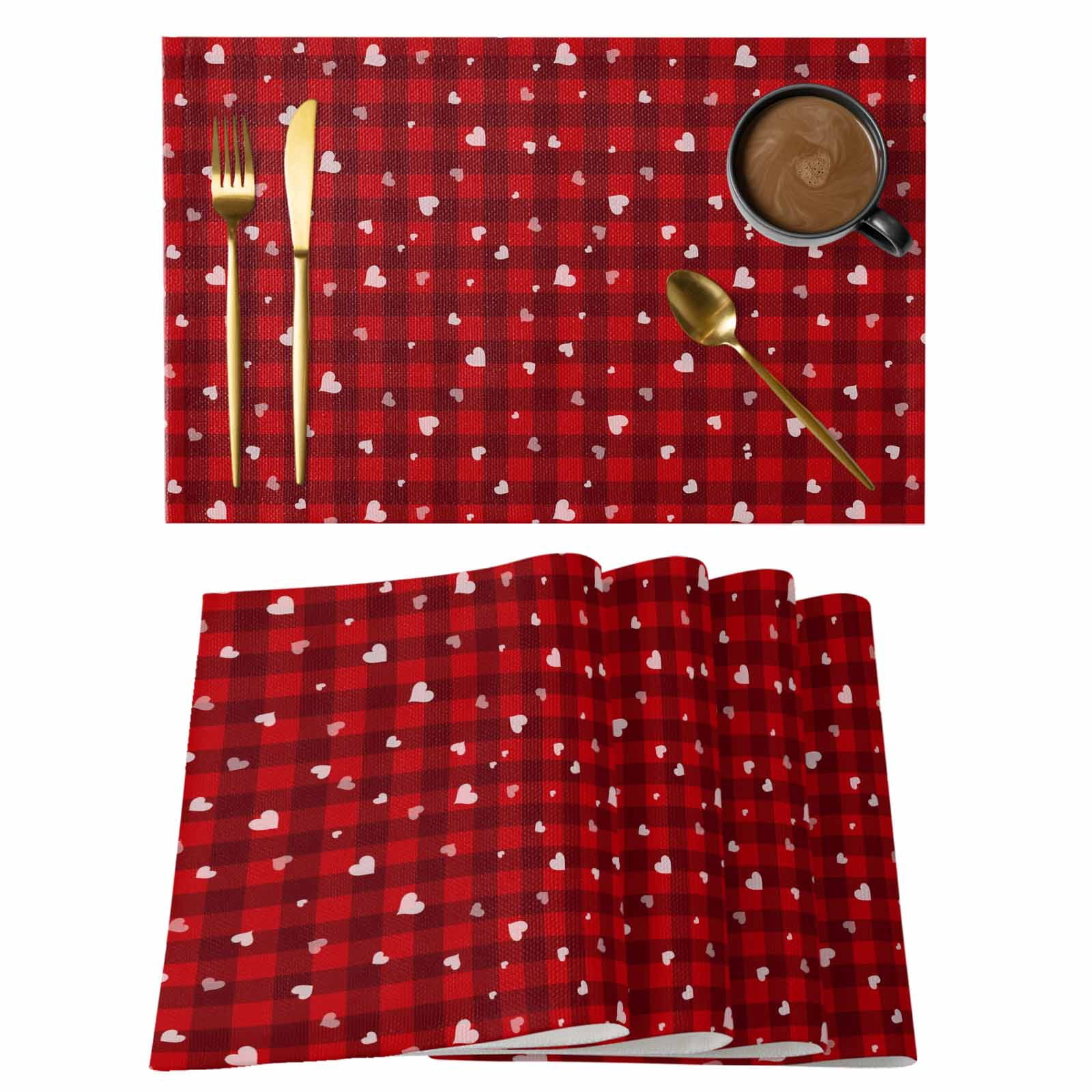 Placemats Set of 4, Valentine's Day Woven Placemat, Linen Place Mats ...