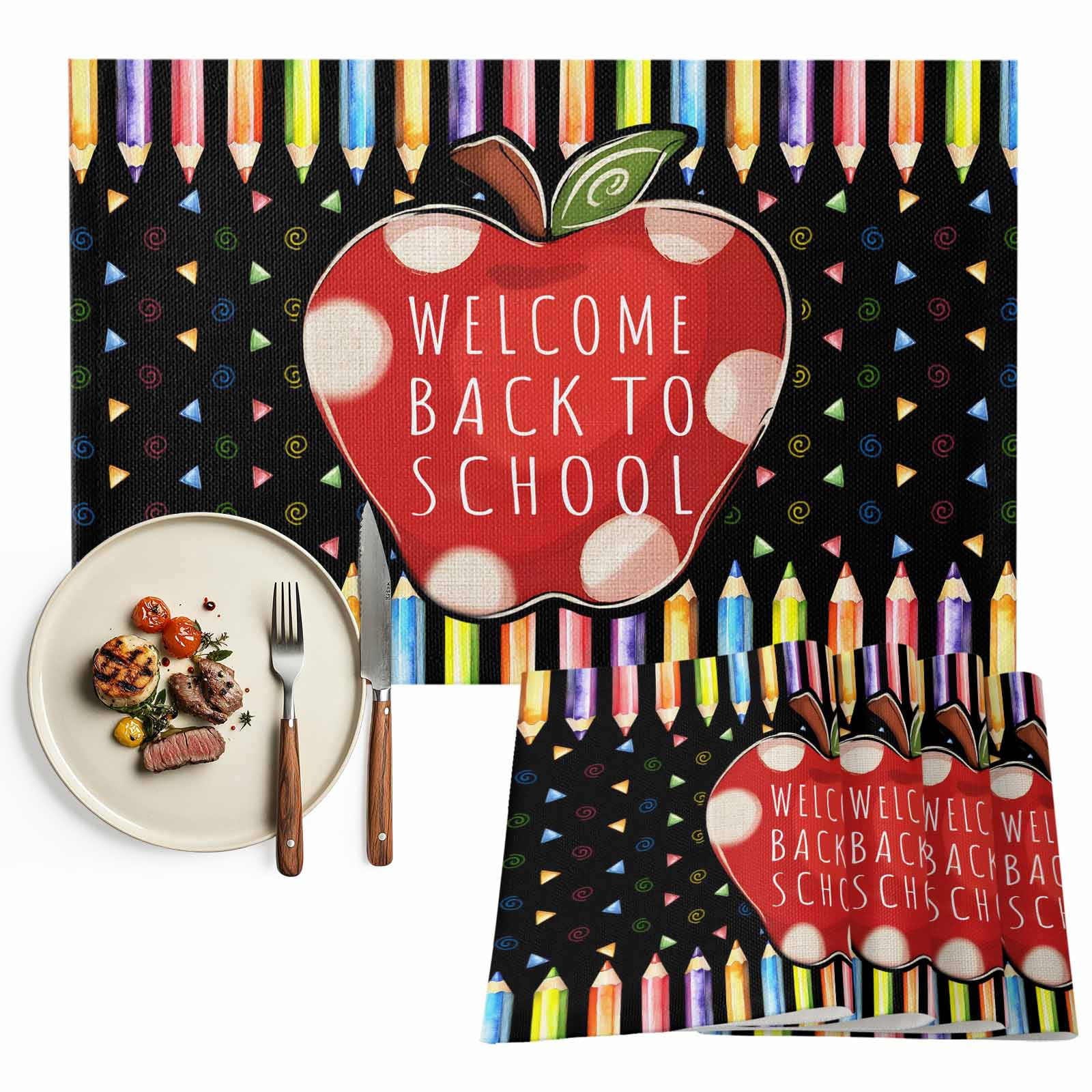 Placemats Set of 4, Welcome Back To School Season Place Mats Colorful ...