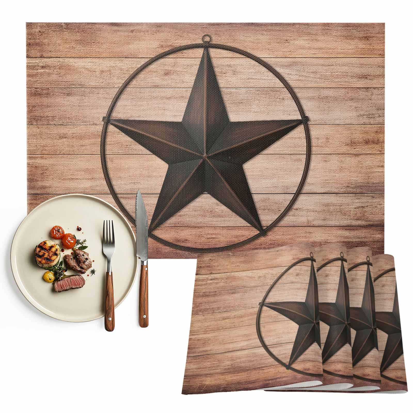 Placemats Set of 4, Western Texas Star Barn Place Mats Rustic Brown ...