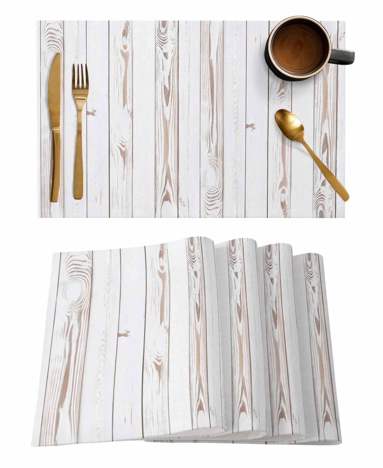 Placemats Set of 4, White Wood Grain Woven Placemat, Linen Place Mats ...
