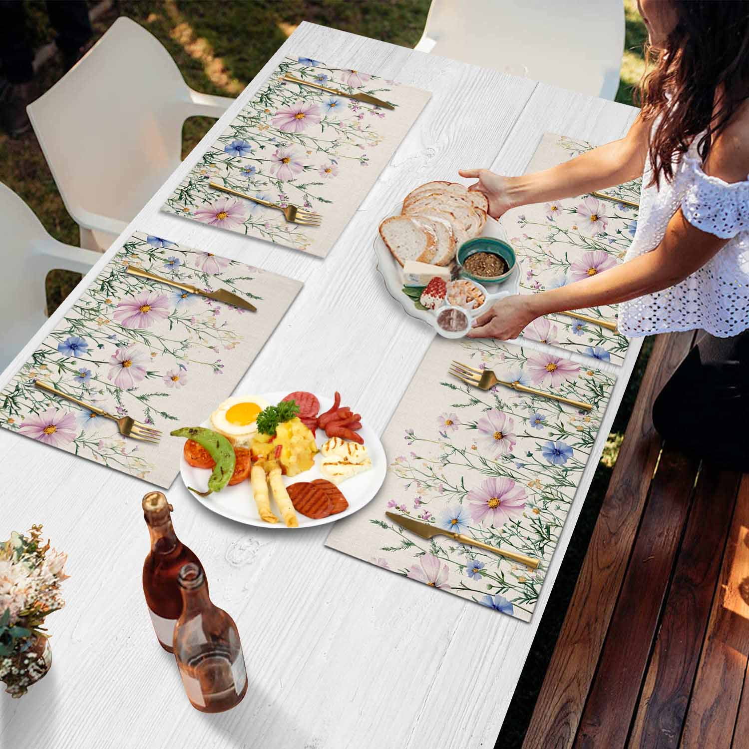 Placemats Set of 4, Wildflowers Spring Flower Burlap Placemat Heat ...