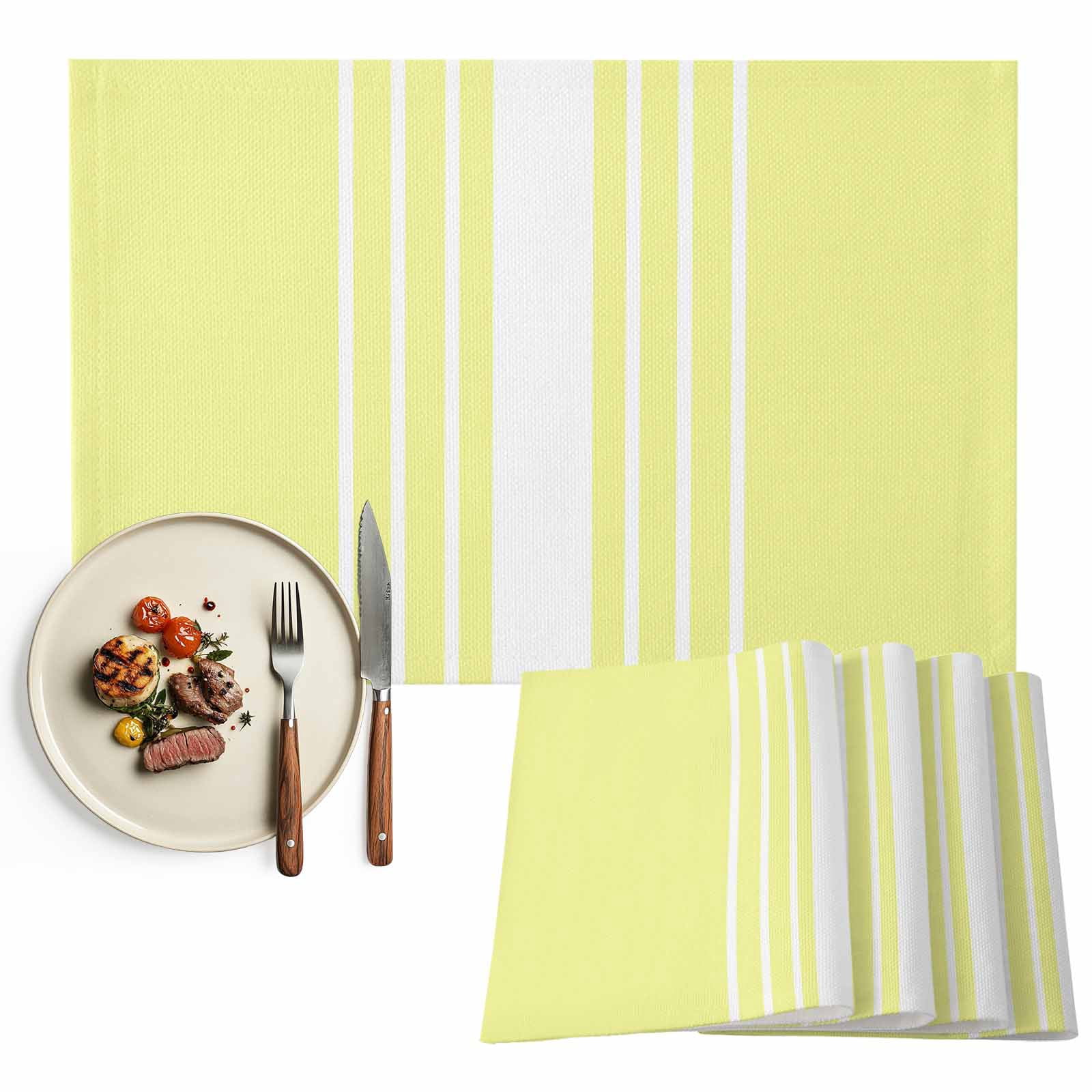 Placemats Set of 4, Yellow Vertical Stripes Place Mats Classic Striped ...