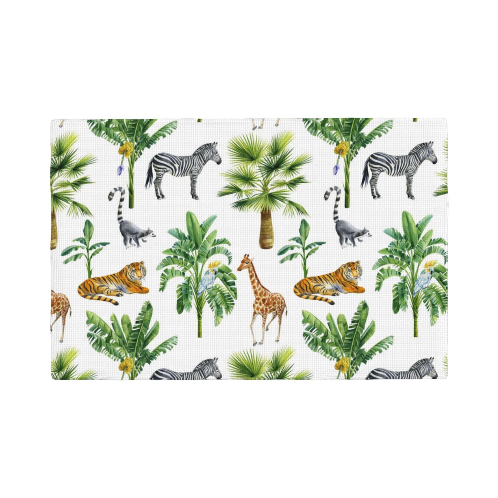 Placemats Set of 4, zebra tiger Giraffe Tropical palm tree Place mats ...