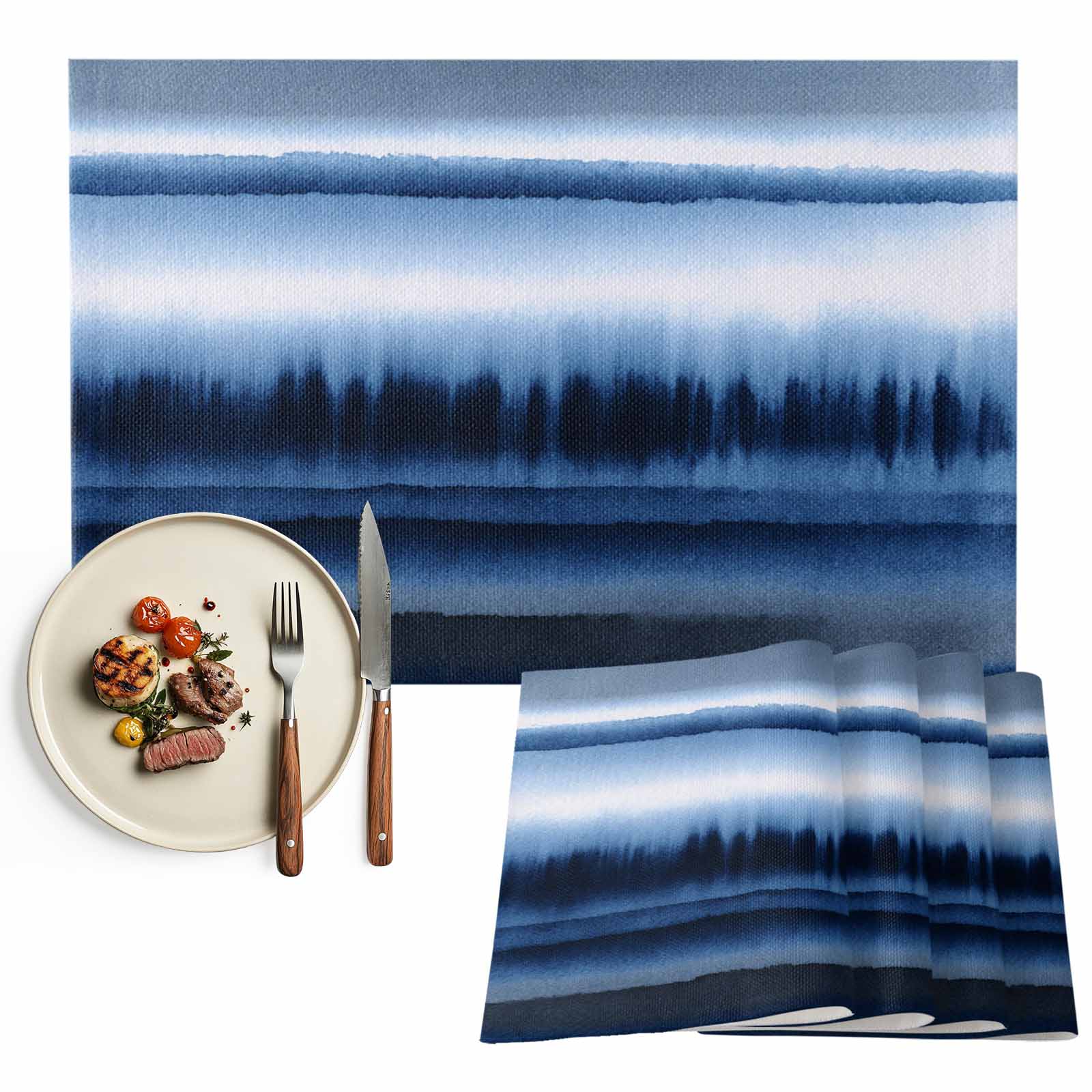 Placemats Set of 6, Abstract Art Waves Place Mats Stripes Watercolor ...