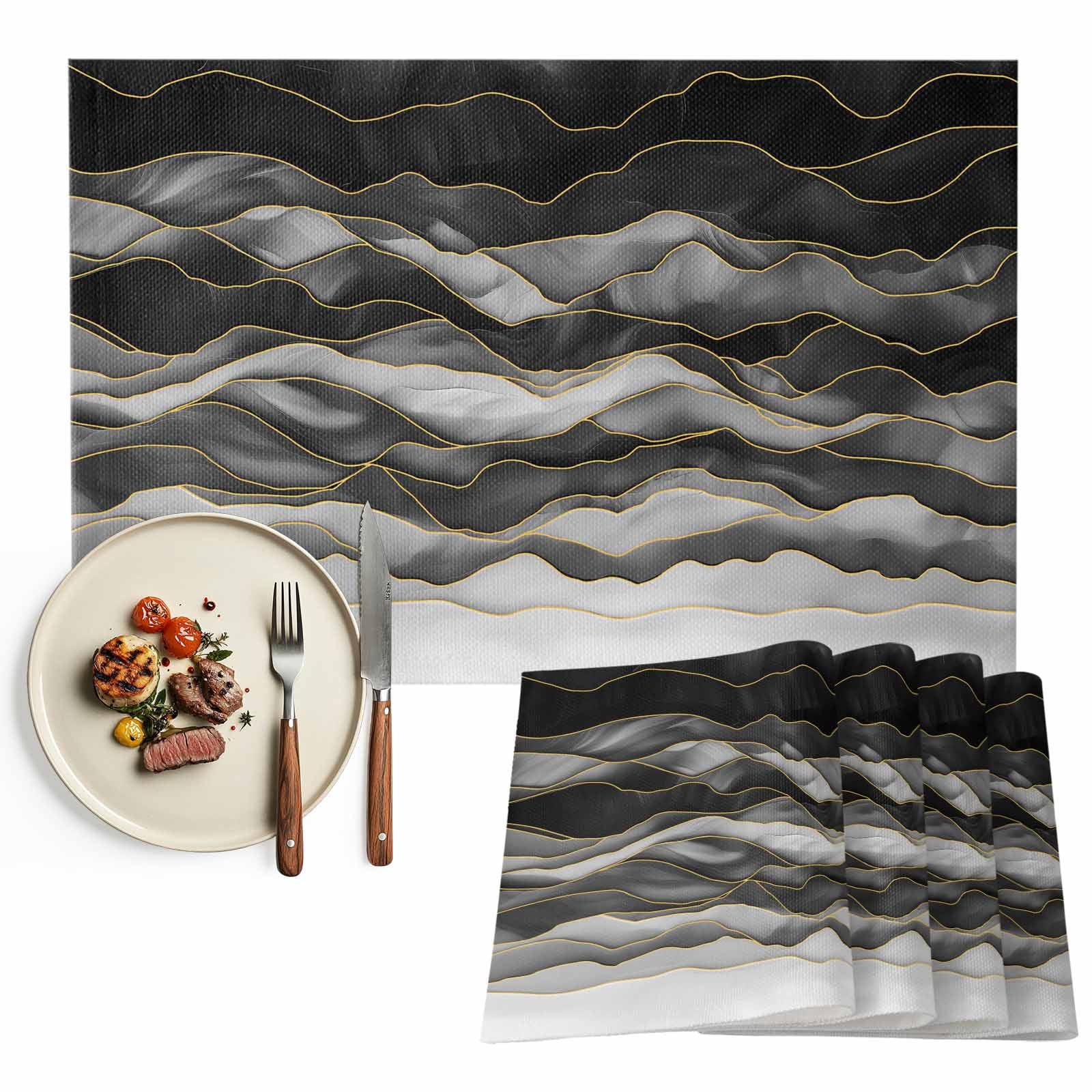 Placemats Set of 6, Abstract Beach Wace Place Mats Geometric Black ...
