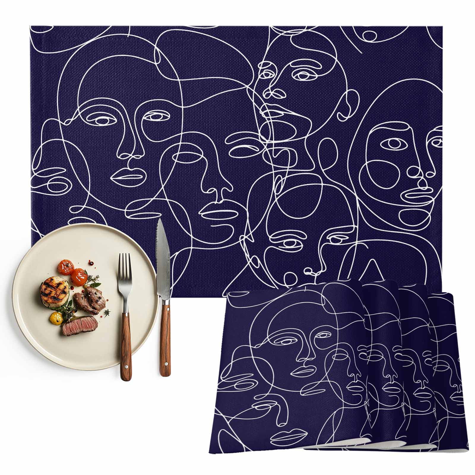 Placemats Set of 6, Abstract Human Face Place Mats Aesthetic Portrait ...