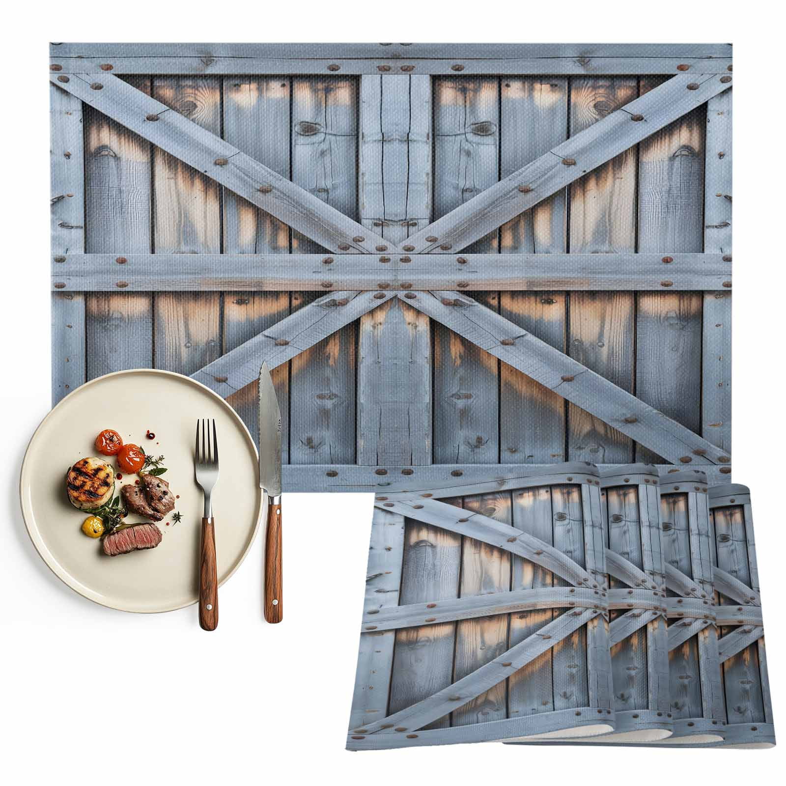 Placemats Set of 6, Barn Gate Place Mats Blue Farmhouse Wood Grain ...