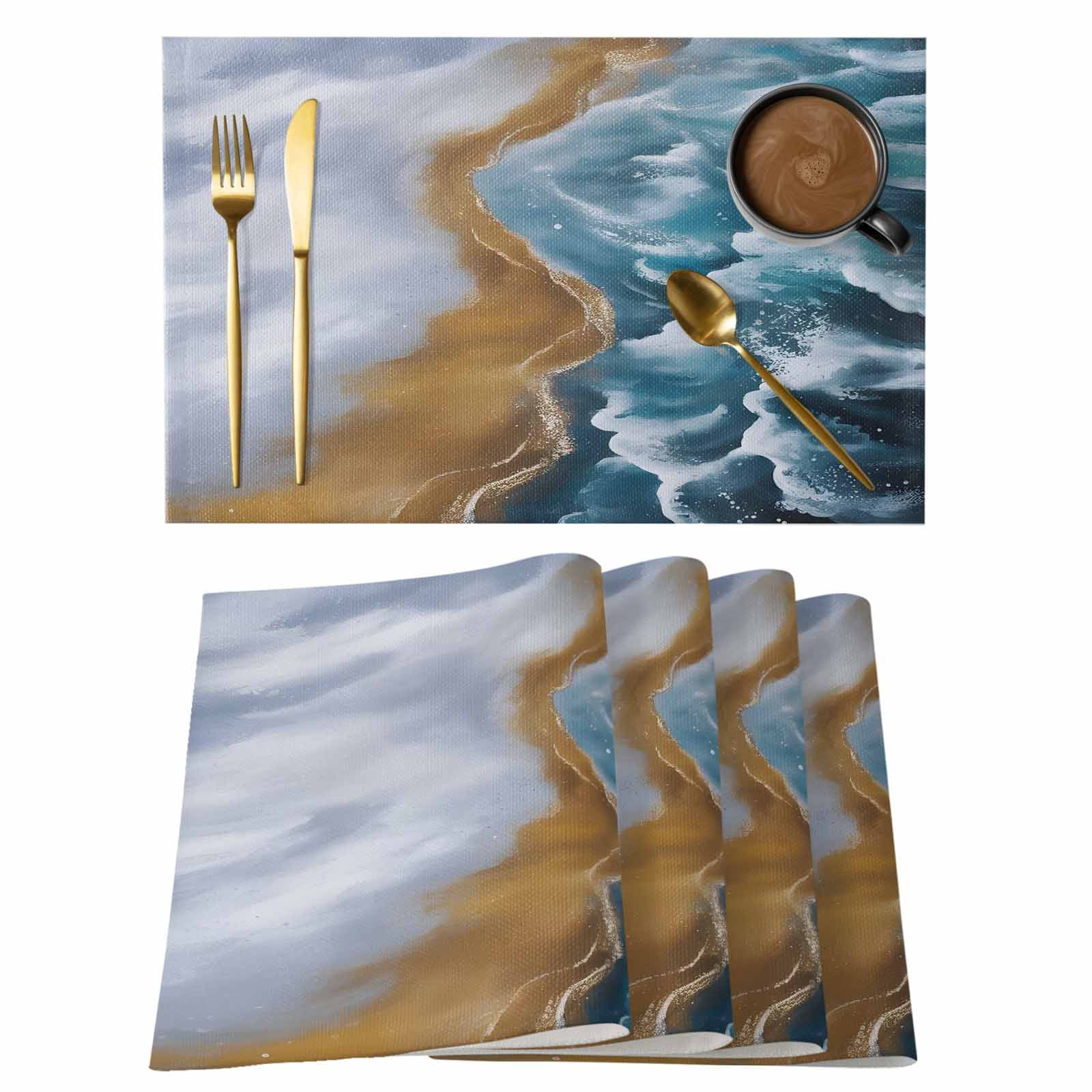 Placemats Set of 6, Blue Beach Woven Placemat, Linen Place Mats for ...