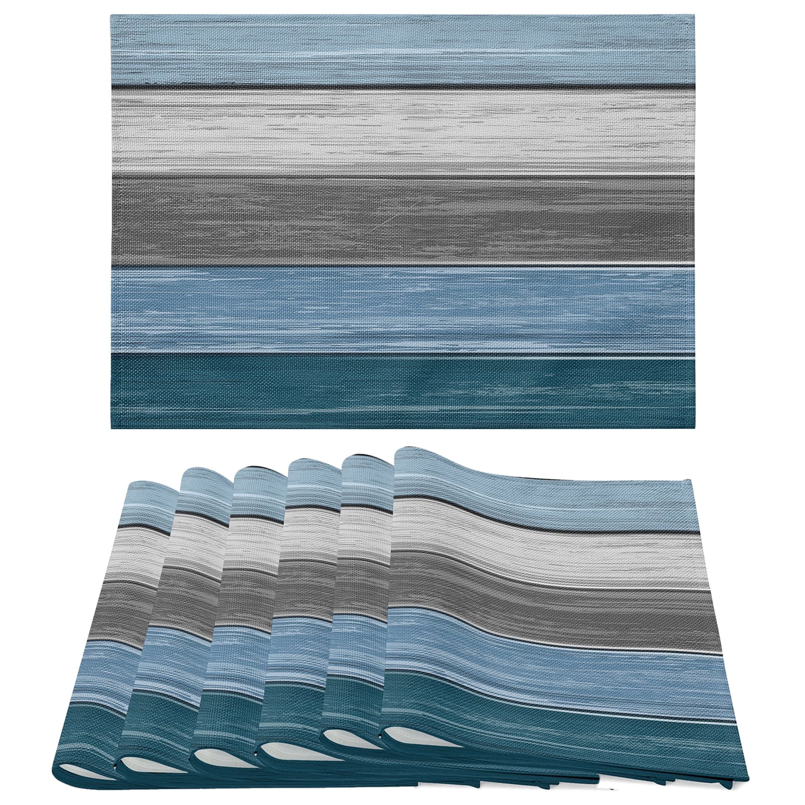 Placemats Set of 6, Blue Grey Retro Wood Stripes Non Slip Heat ...
