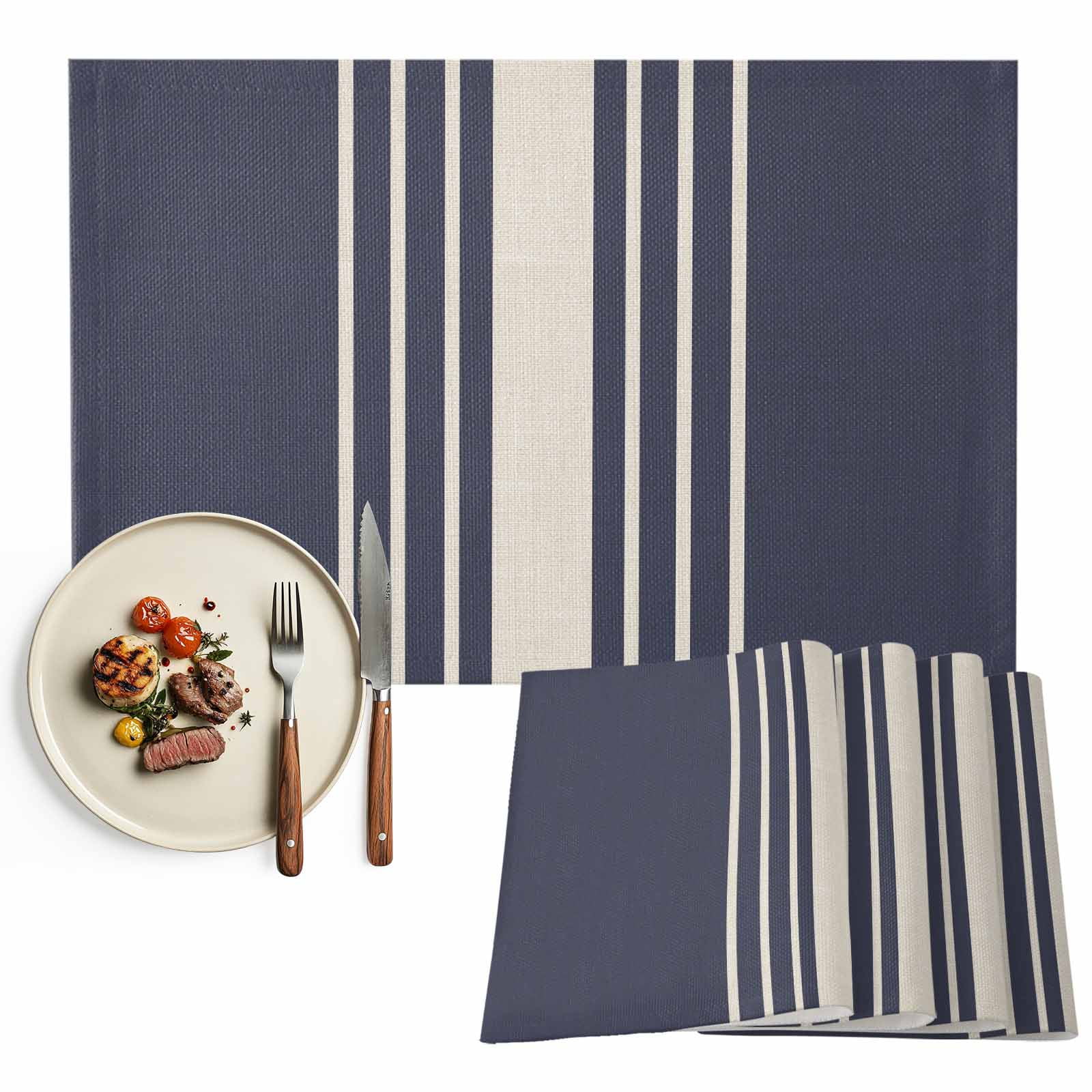 Placemats Set of 6, Blue Vertical Stripes Place Mats Classic Striped ...