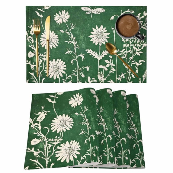 Placemats Set of 6 Butterfly Flowers Non-Slip Place Mat Retro Spring ...