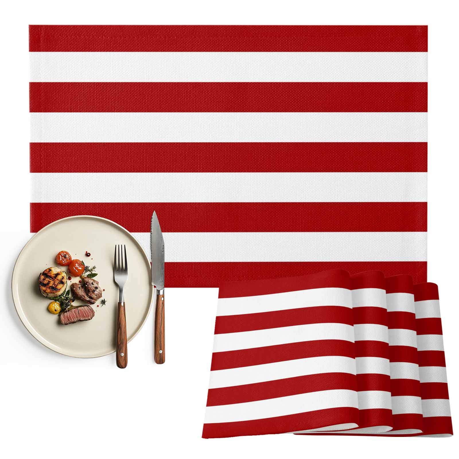 Placemats Set of 6, Classical Stripe Place Mats Red Tablemats Washable ...
