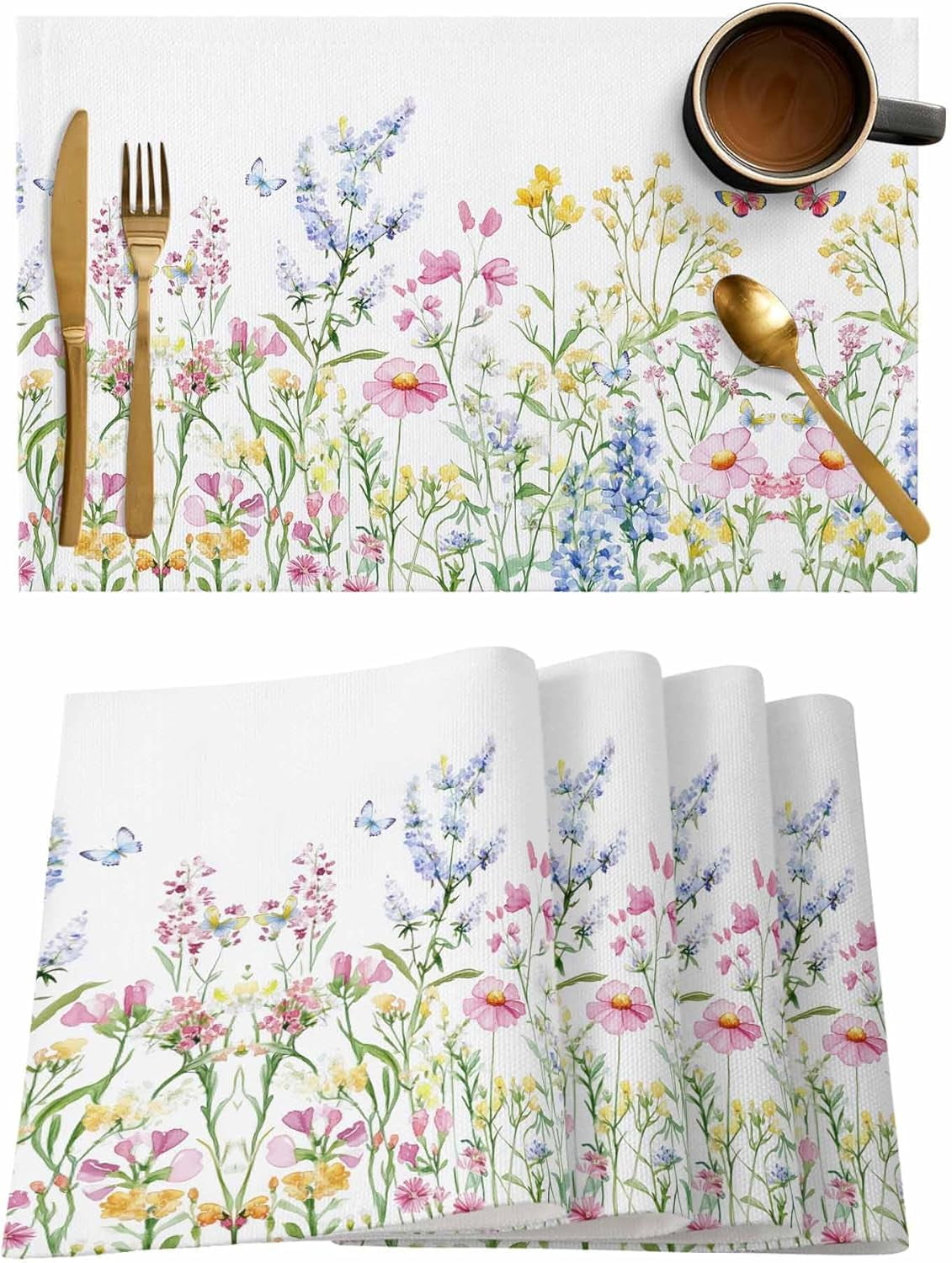 Placemats Set of 6, Cotton Linen Heat Table Mats Non-Slip Washable ...