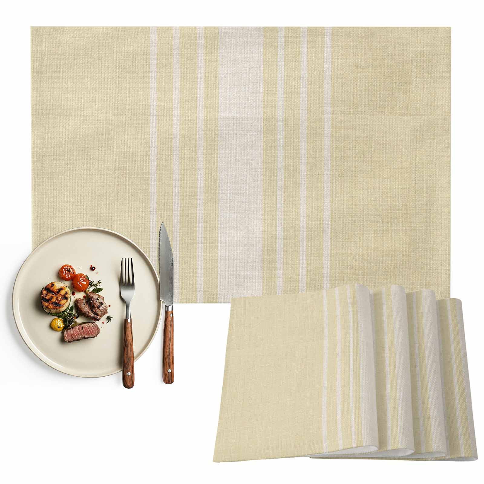 Placemats Set of 6, Cream Vertical Stripes Place Mats Classic Striped ...