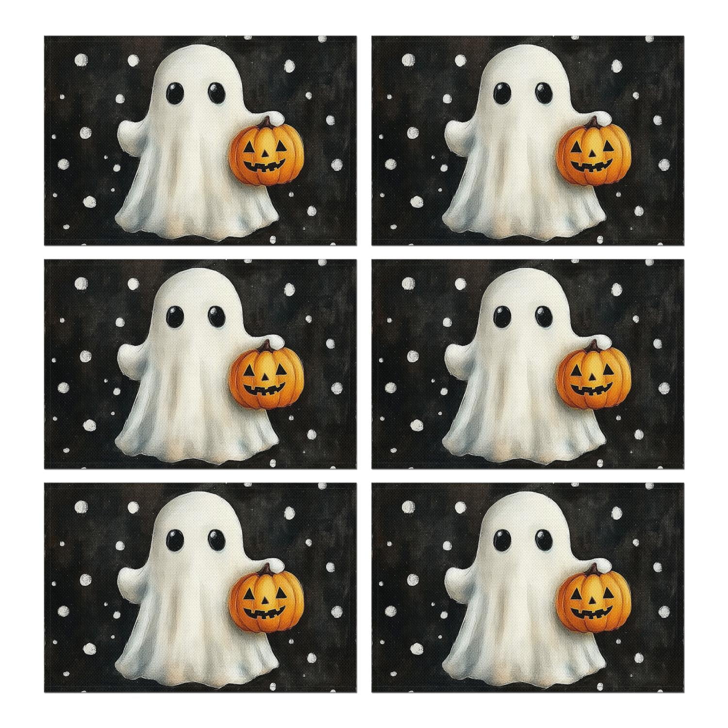 Placemats Set of 6 Cute Ghost Evil Pumpkin Halloween Place Mats Durable No Slip Table Mats for ...