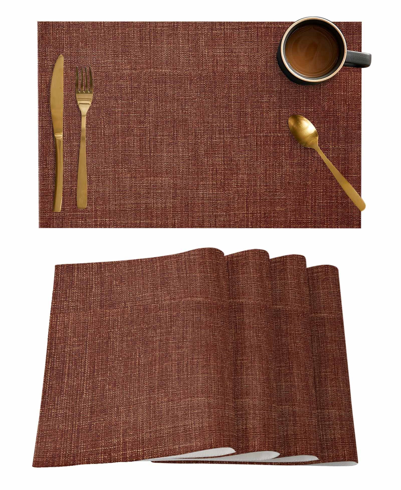 Placemats Set of 6, Dark Brown Woven Placemat, Linen Place Mats for ...