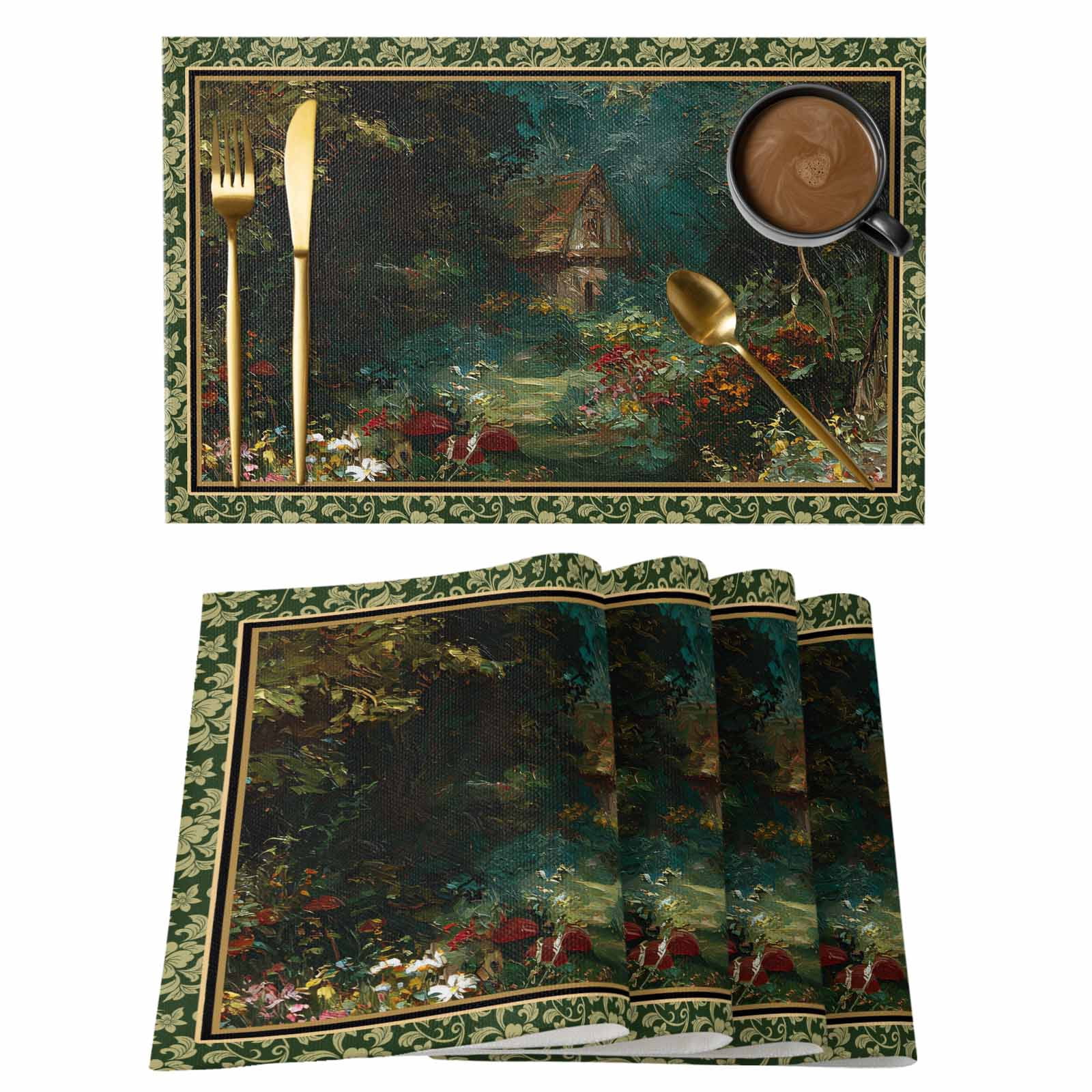 Placemats Set of 6, Forest Woven Placemat, Linen Place Mats for Kitchen ...