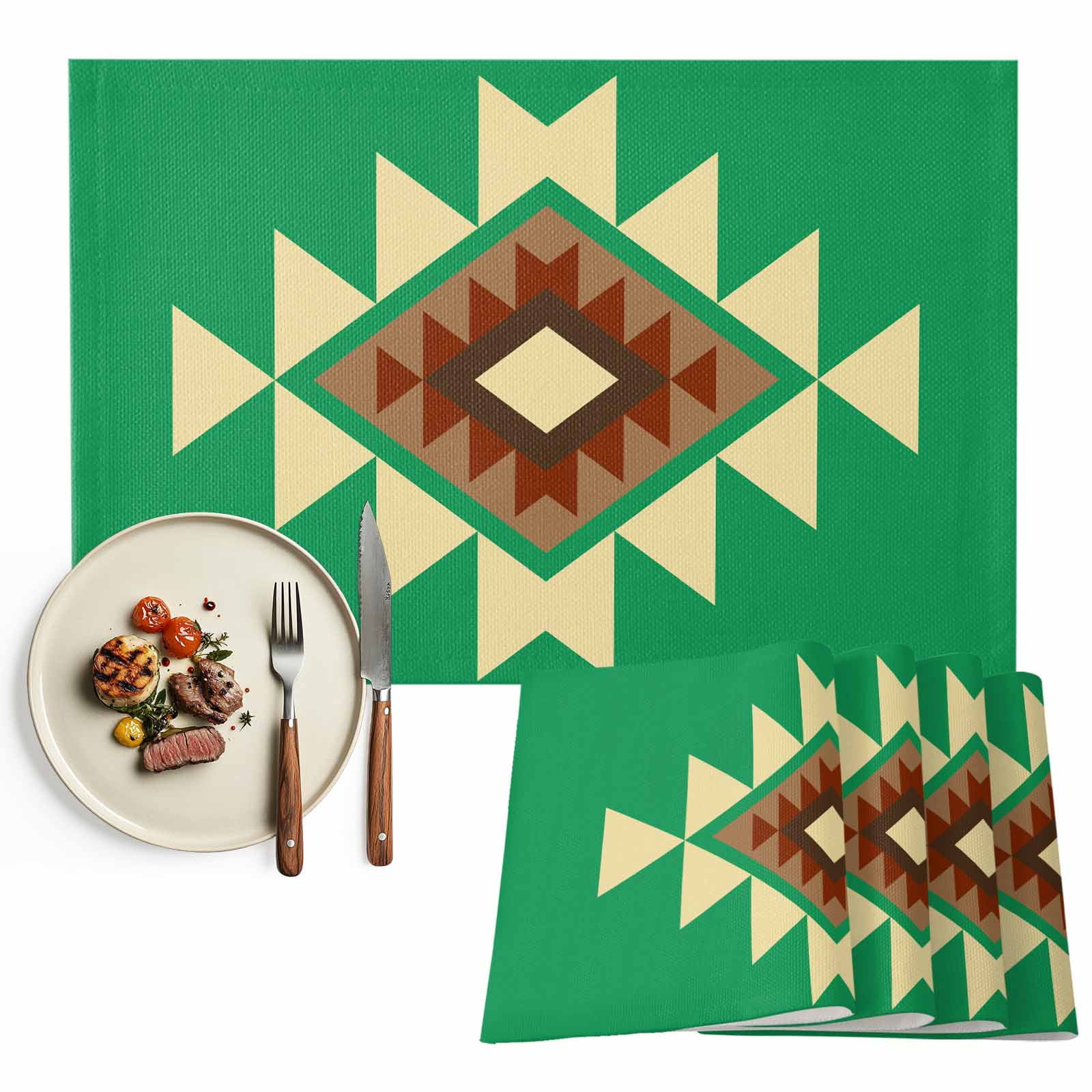 Placemats Set of 6, Green Aztec Place Mats Boho Western Tribal Pattern ...