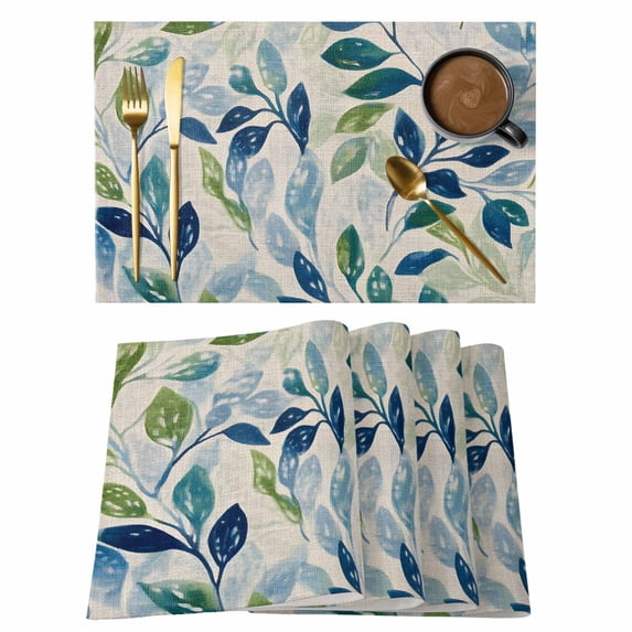 Placemats Set of 6 Green Blue Leaf Non-Slip Place Mat Spring Leaves ...