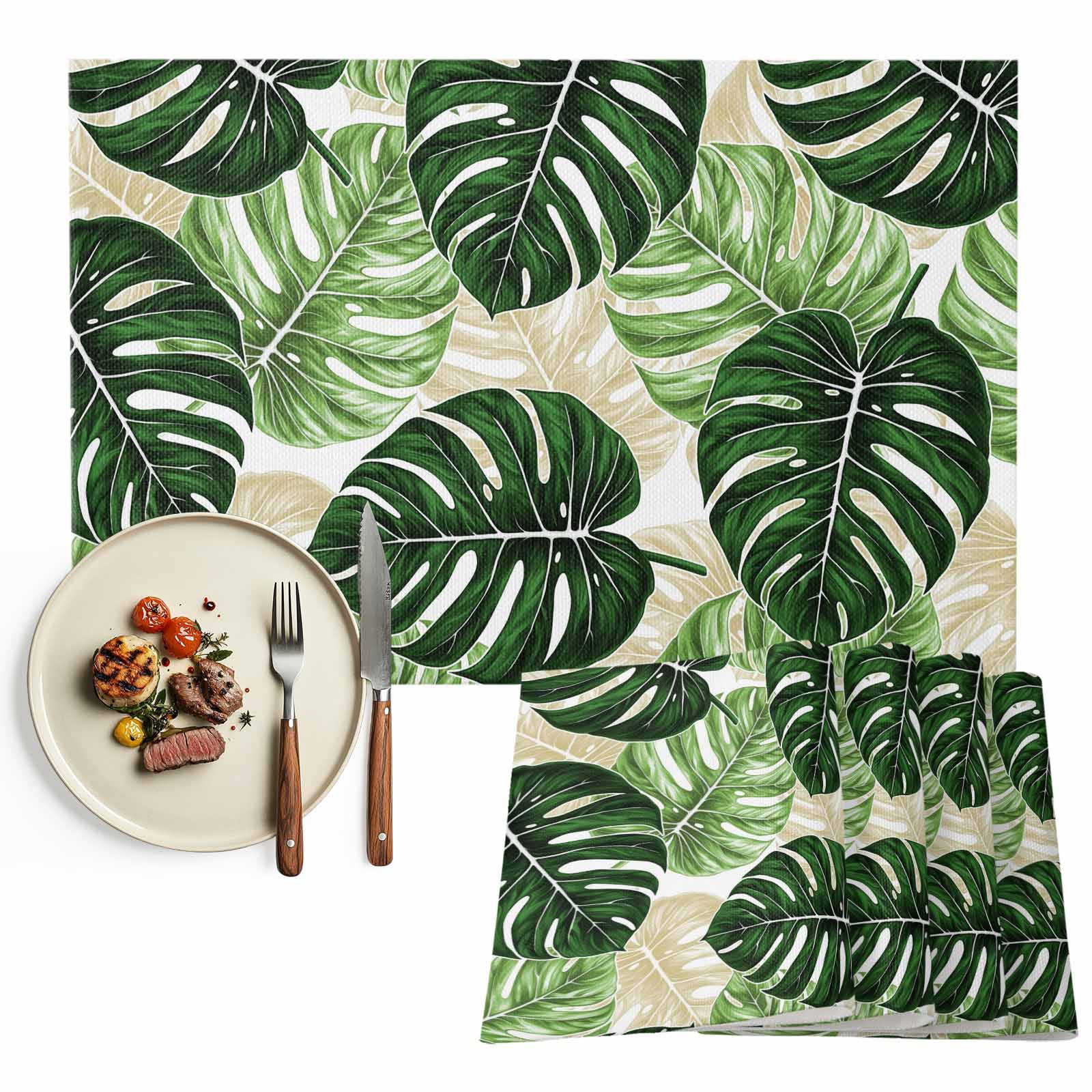Placemats Set of 6, Green Palm Leaves Place Mats Tropical Plant ...