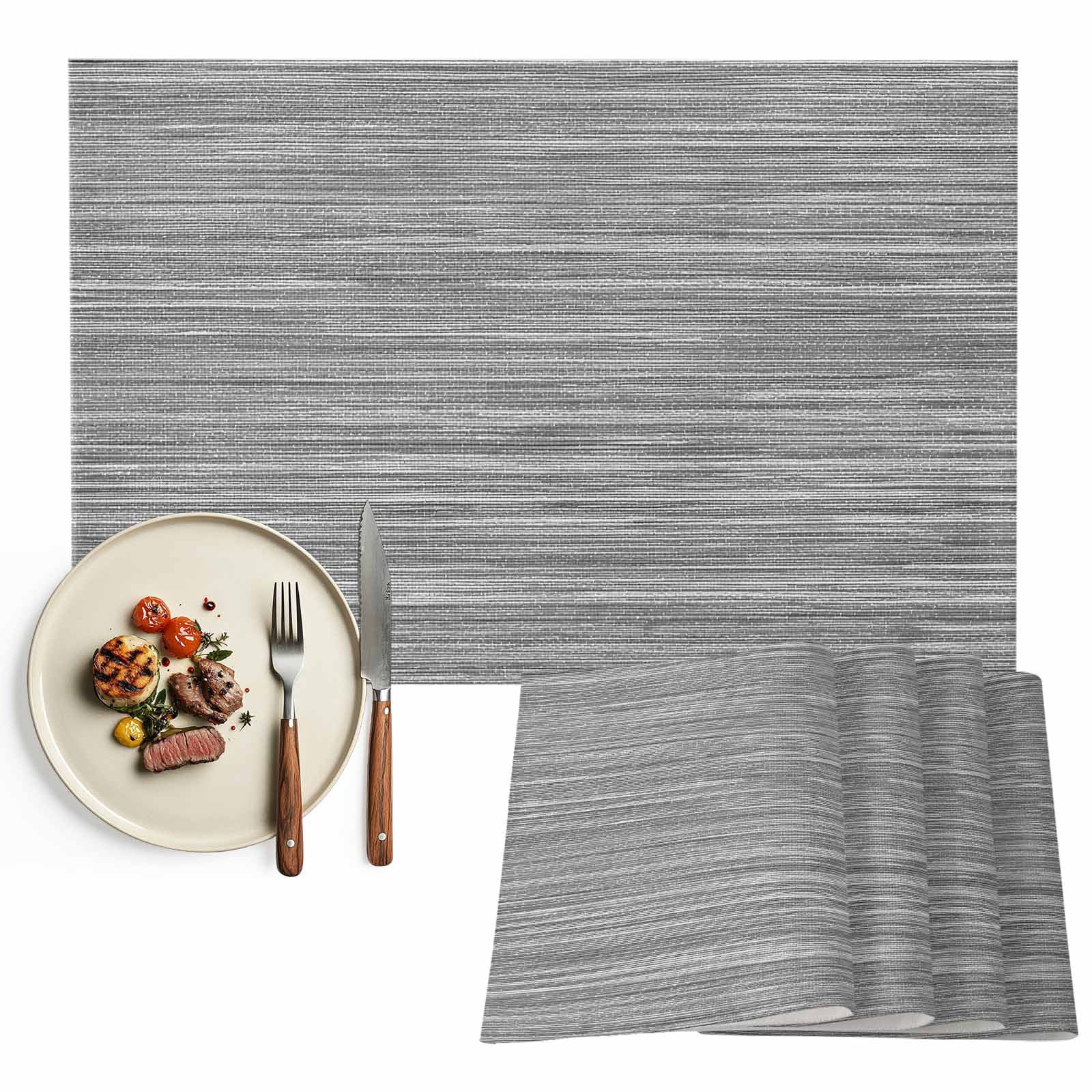 Placemats Set of 6, Grey Stripes Place Mats Abstract Art Lines Striped ...