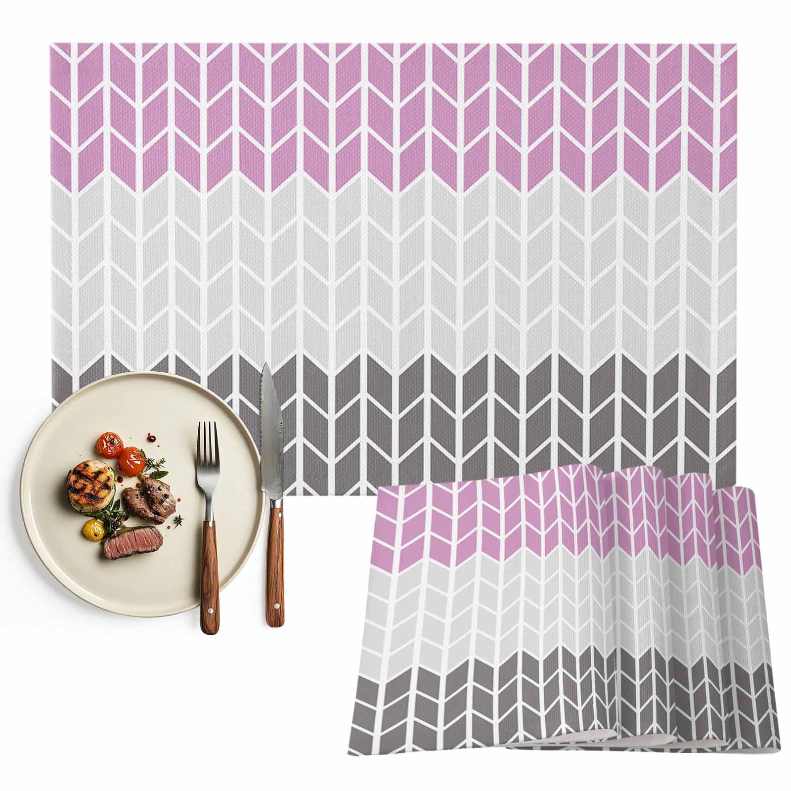 Placemats Set of 6, Herringbone Pattern Place Mats Vintage Pink Ombre ...