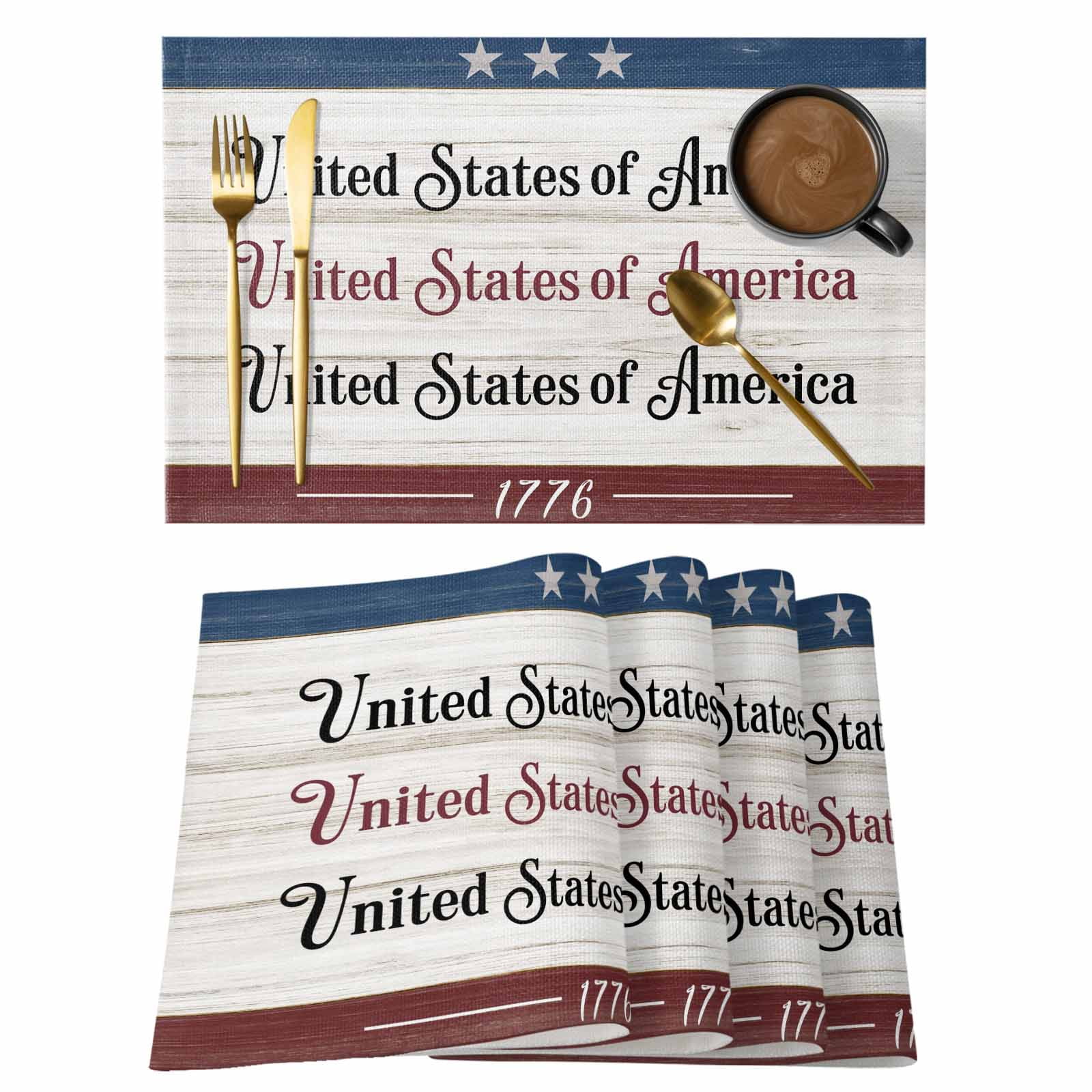 Placemats Set of 6, Independence Day Woven Placemat, Linen Place Mats ...
