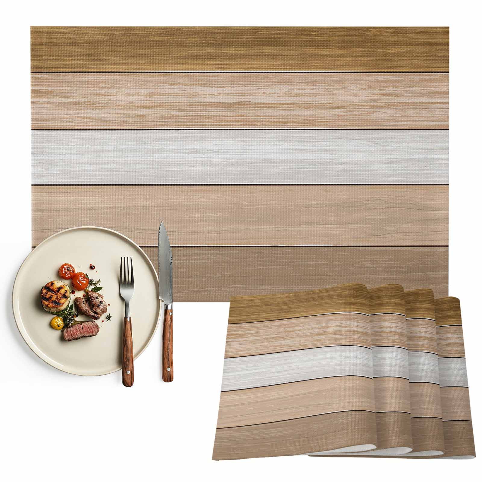 Placemats Set of 6, Khaki Grey Wood Grain Place Mats Rustic Retro ...