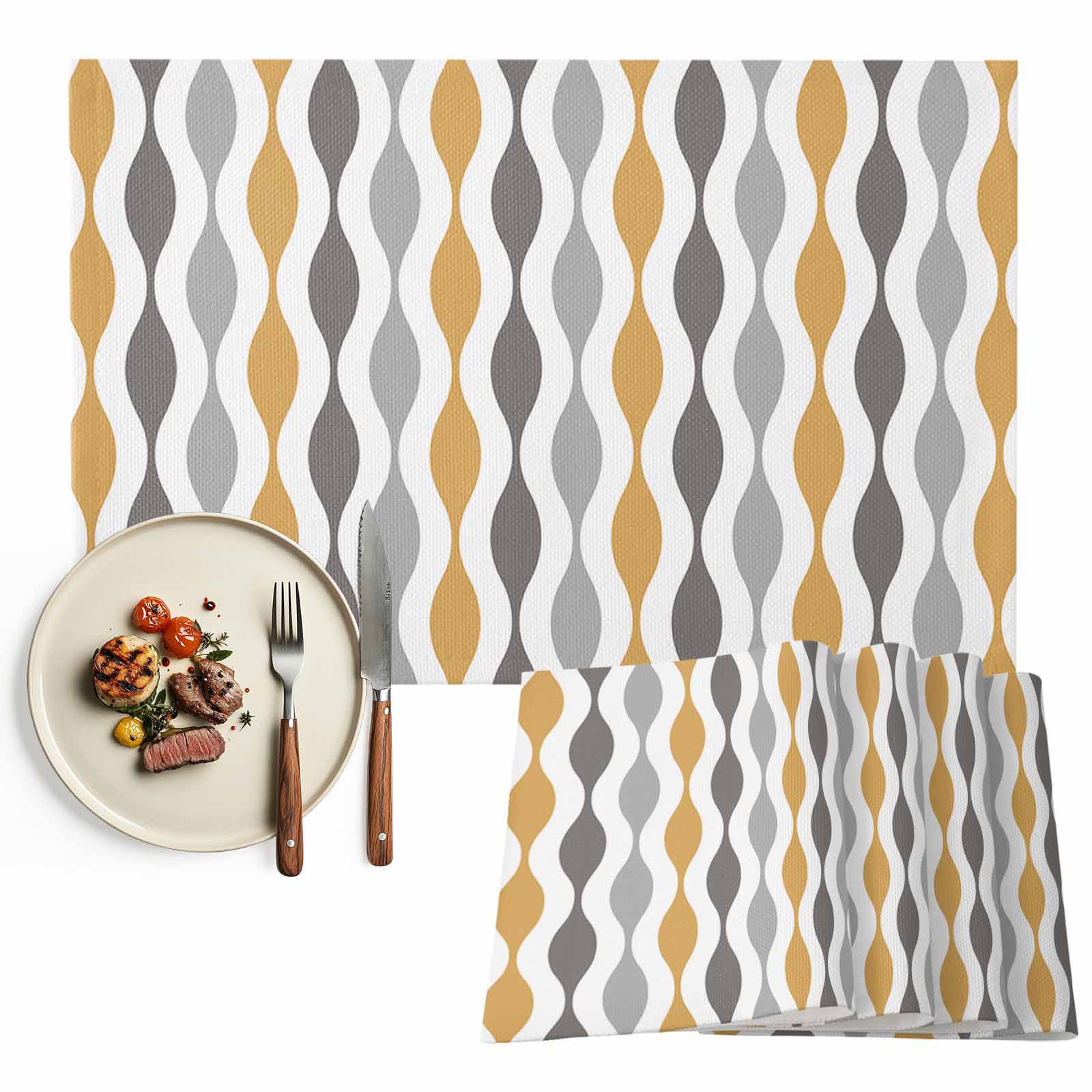 Placemats Set of 6, Mid Century Abstract Art Place Mats Symmetrical ...