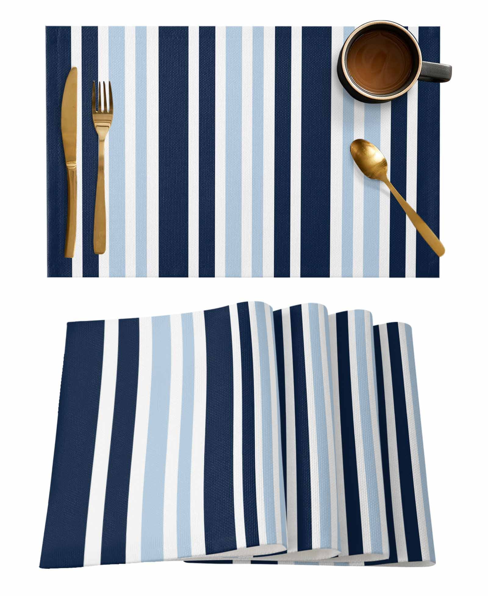 Placemats Set of 6, Navy Blue Woven Placemat, Linen Place Mats for ...