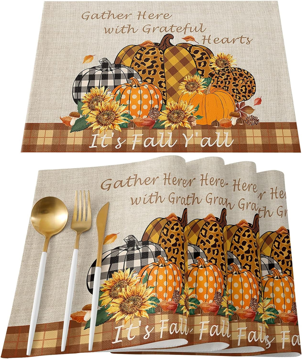 Placemats Set of 6 Non-Slip Dining Table Mats Fall Thanksgiving Farm ...