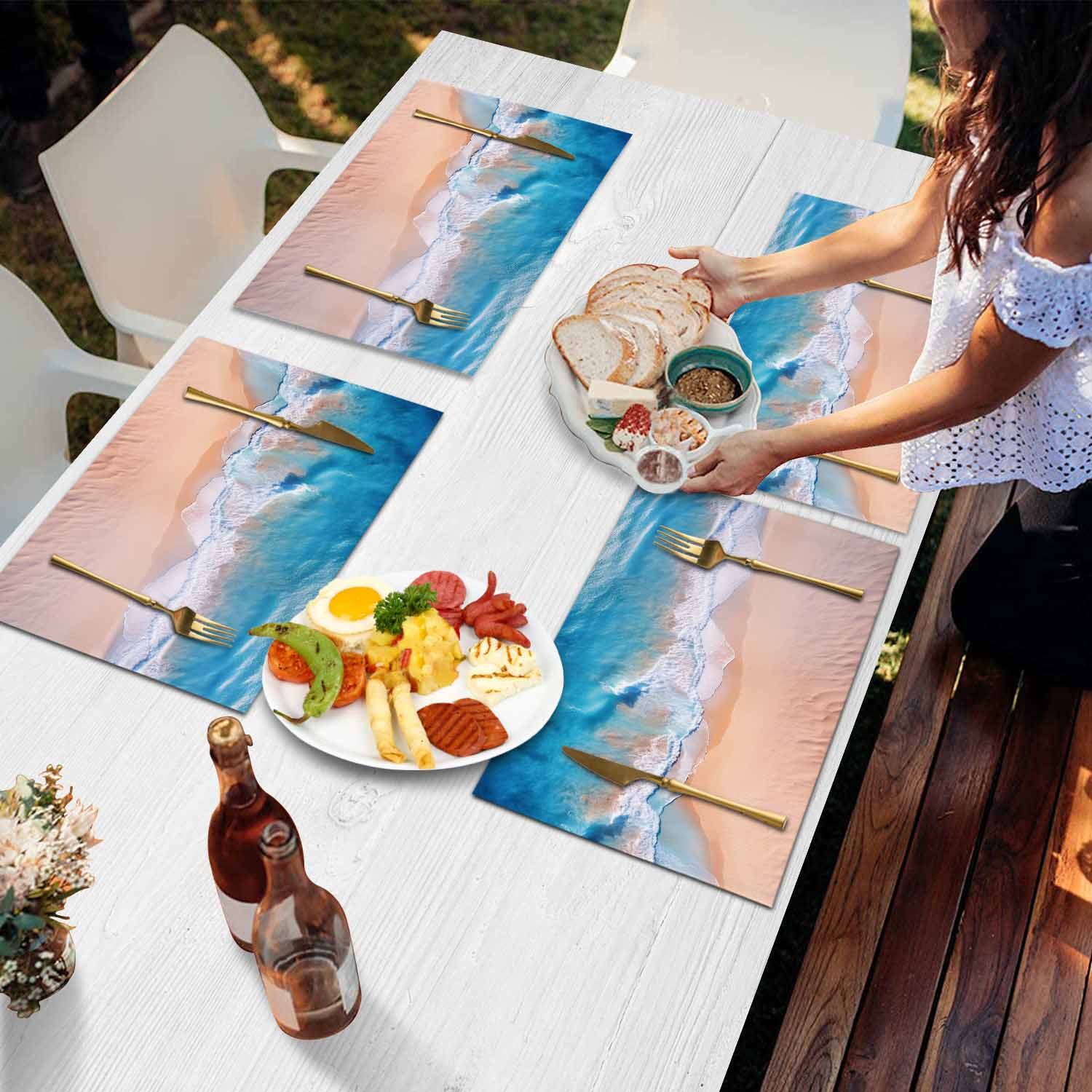 Placemats Set of 6, Ocean Beach Summer Holidays Sea Sands Waves Blue ...