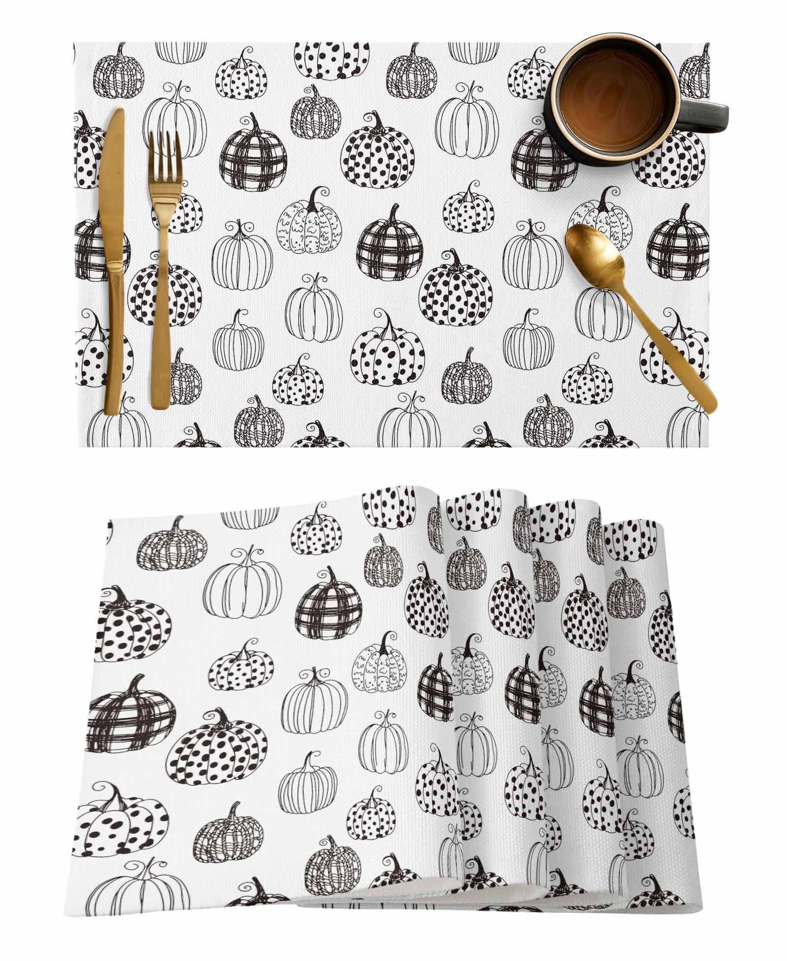 Placemats Set of 6, Plaid Polka Dots Pumpkin Thanksgiving Rustic ...