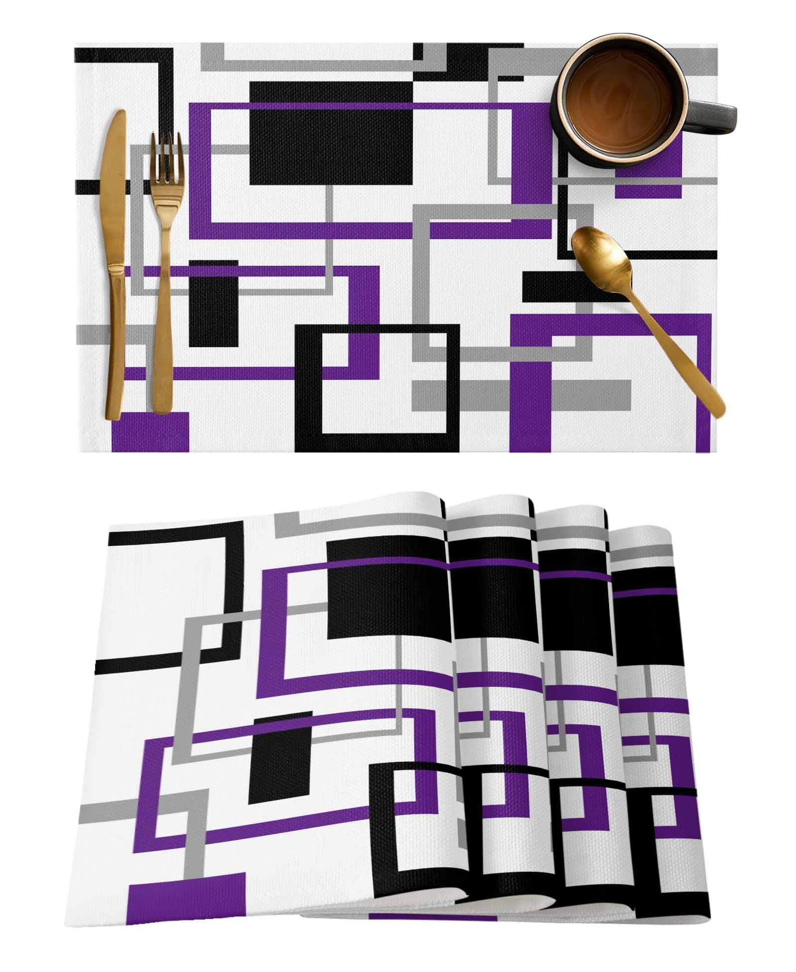 Placemats Set of 6, Purple Black Geometric Woven Placemat, Linen Place ...
