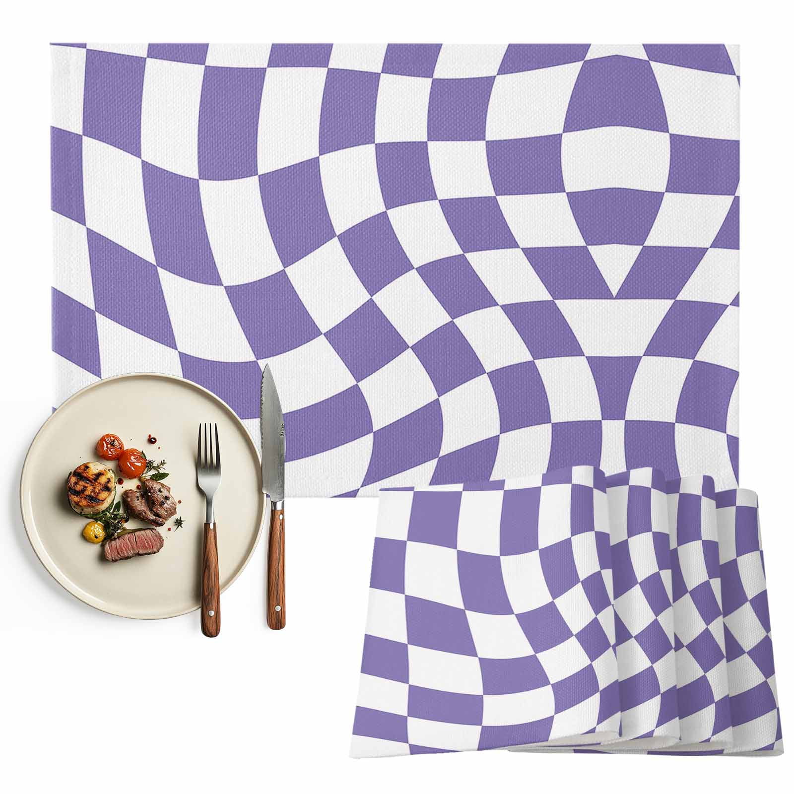 Placemats Set of 6, Purple and White Place Mats Aesthetic Modern ...