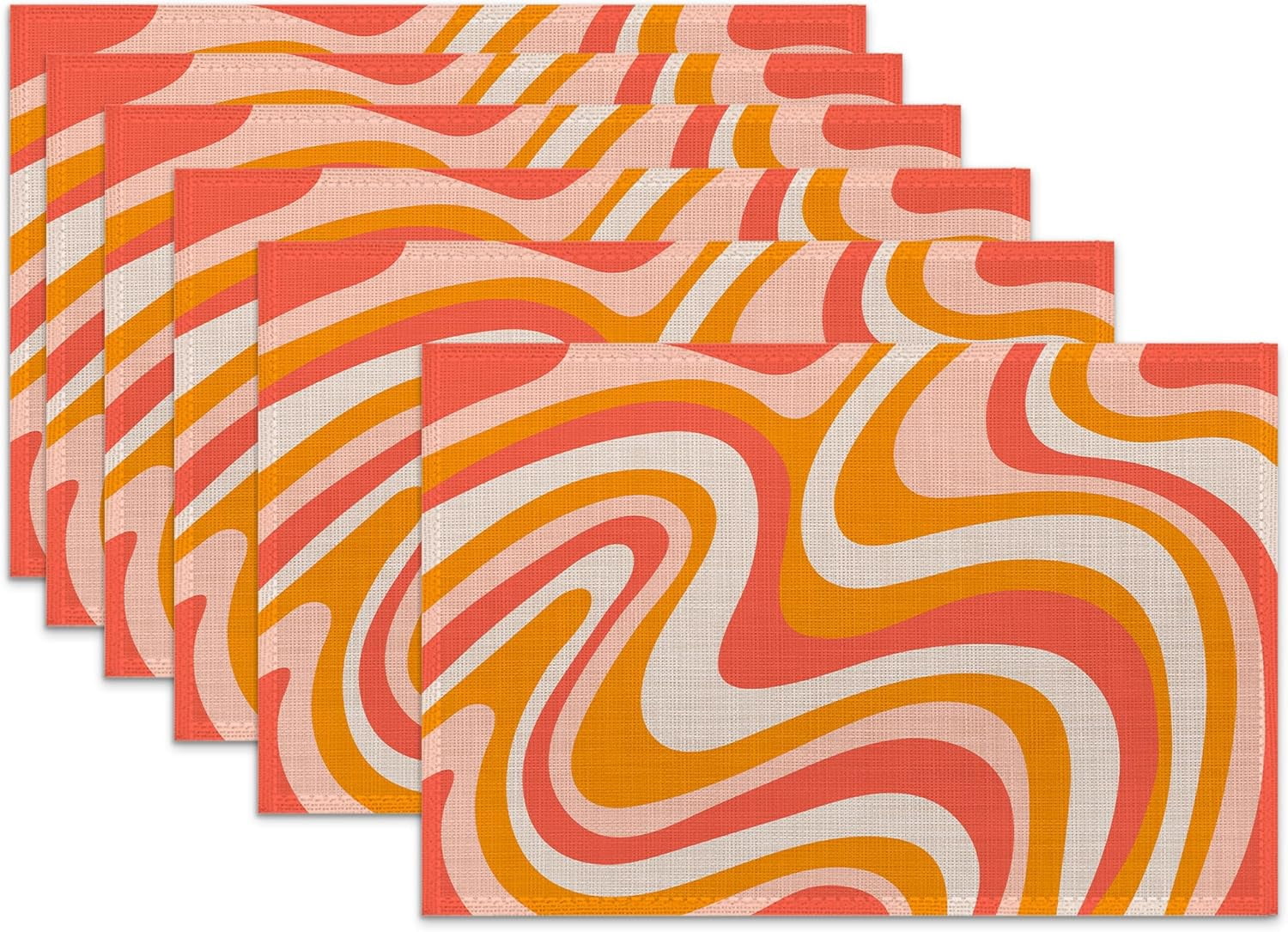 Placemats Set of 6,Retro 60s Waves Linen Table Mats Colorful Groovy ...