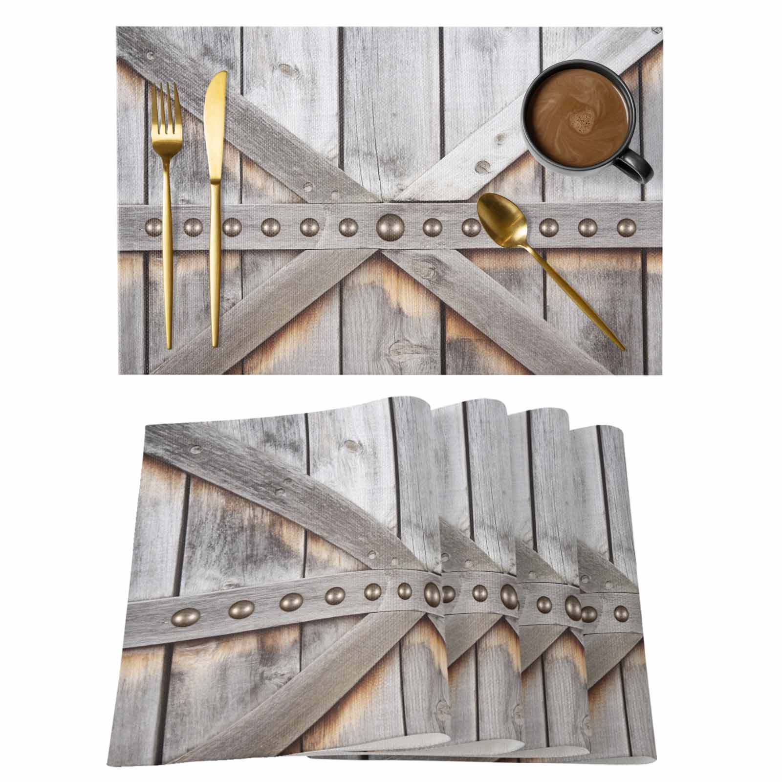 Placemats Set of 6, Retro Farms Woven Placemat, Linen Place Mats for ...